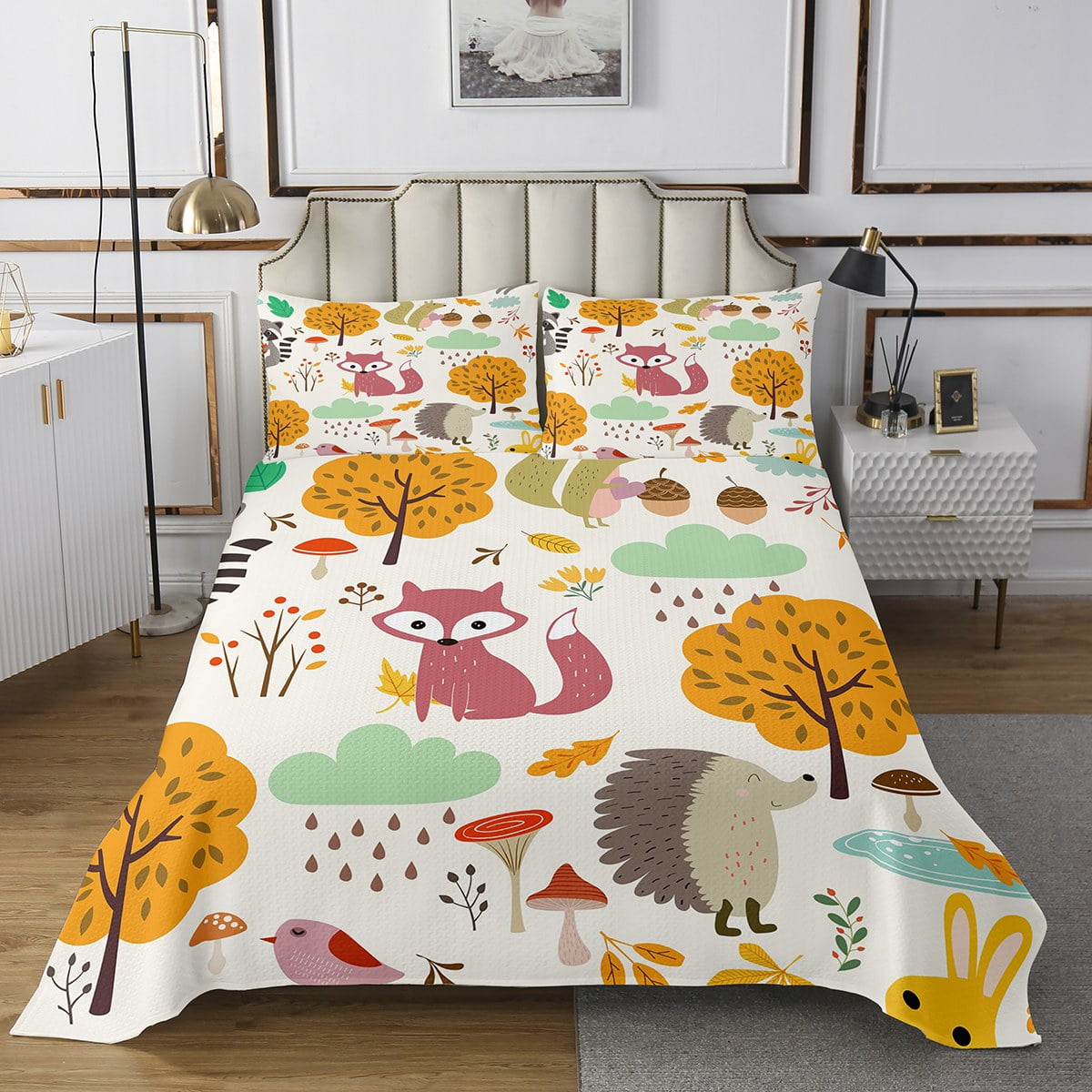 YST Cartoon Fox Bedspread Set 2-Pieces Cute Fox Hedgehog Bedding ...