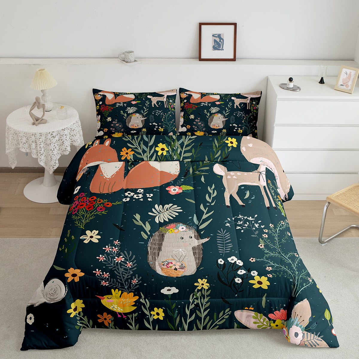 Erosebridal Cartoon Fox Deer Hedgehog Bedding,Wild Animal Jungle Plants ...