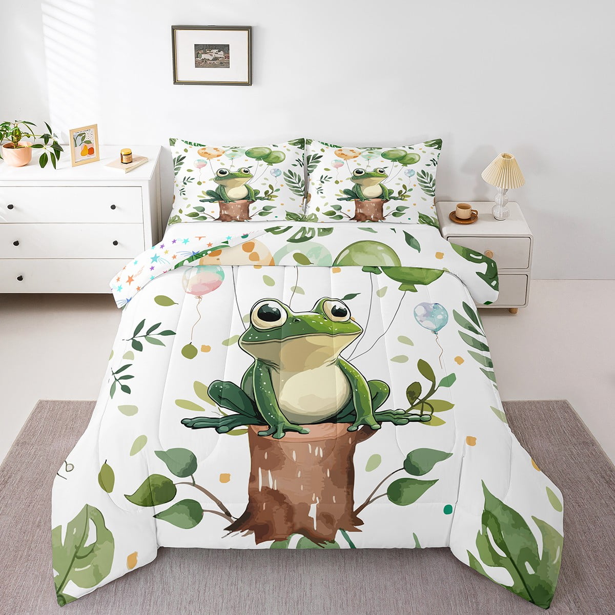 Erosebridal Cartoon Frog Bedding Set Queen Tropical Botanical Animal ...