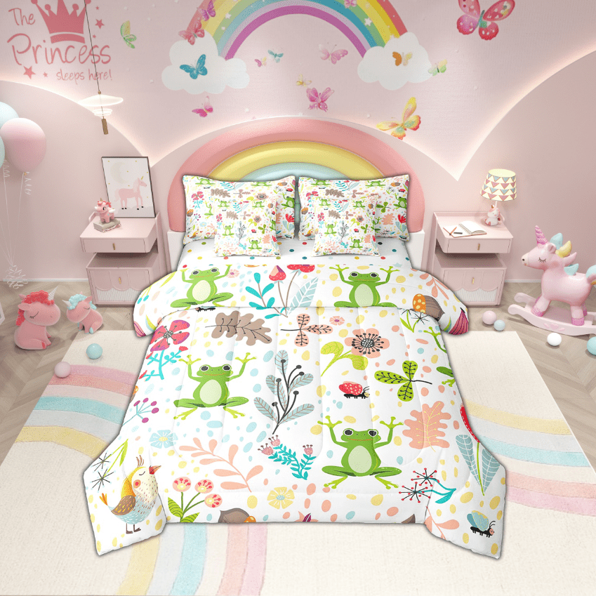 Erosebridal Cartoon Frog Bedding Set Queen Cute Tropical Animal ...