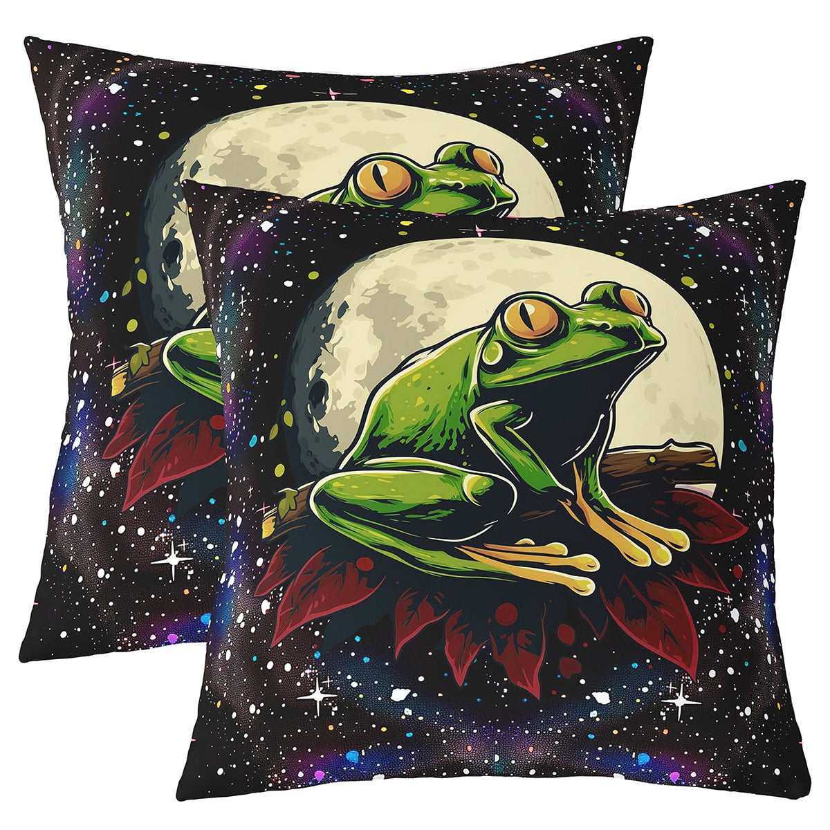 Cartoon Frog Print Throw Pillow Covers Pack of 2 ,Galaxy Star Moon ...