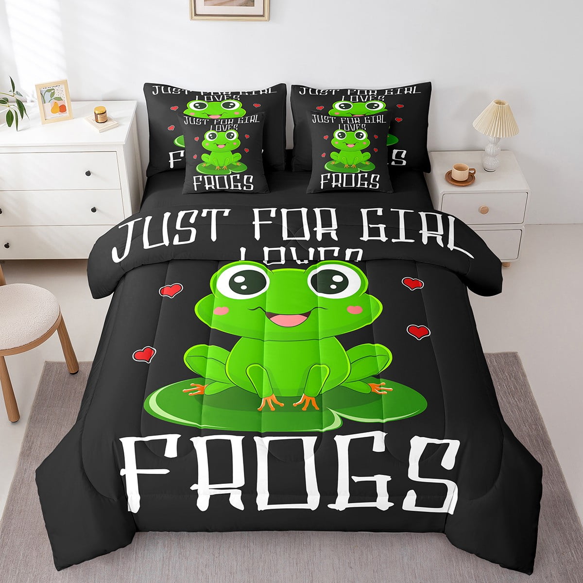 YST Cartoon Green Frog King Comforter Set With Sheets For Girls Cute ...