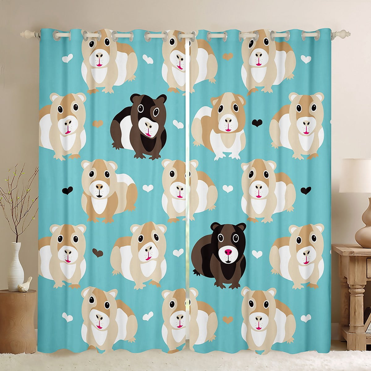 Cartoon Guinea Pig Curtains Cute Animal 30%-50% Blackout Curtains, Teal ...