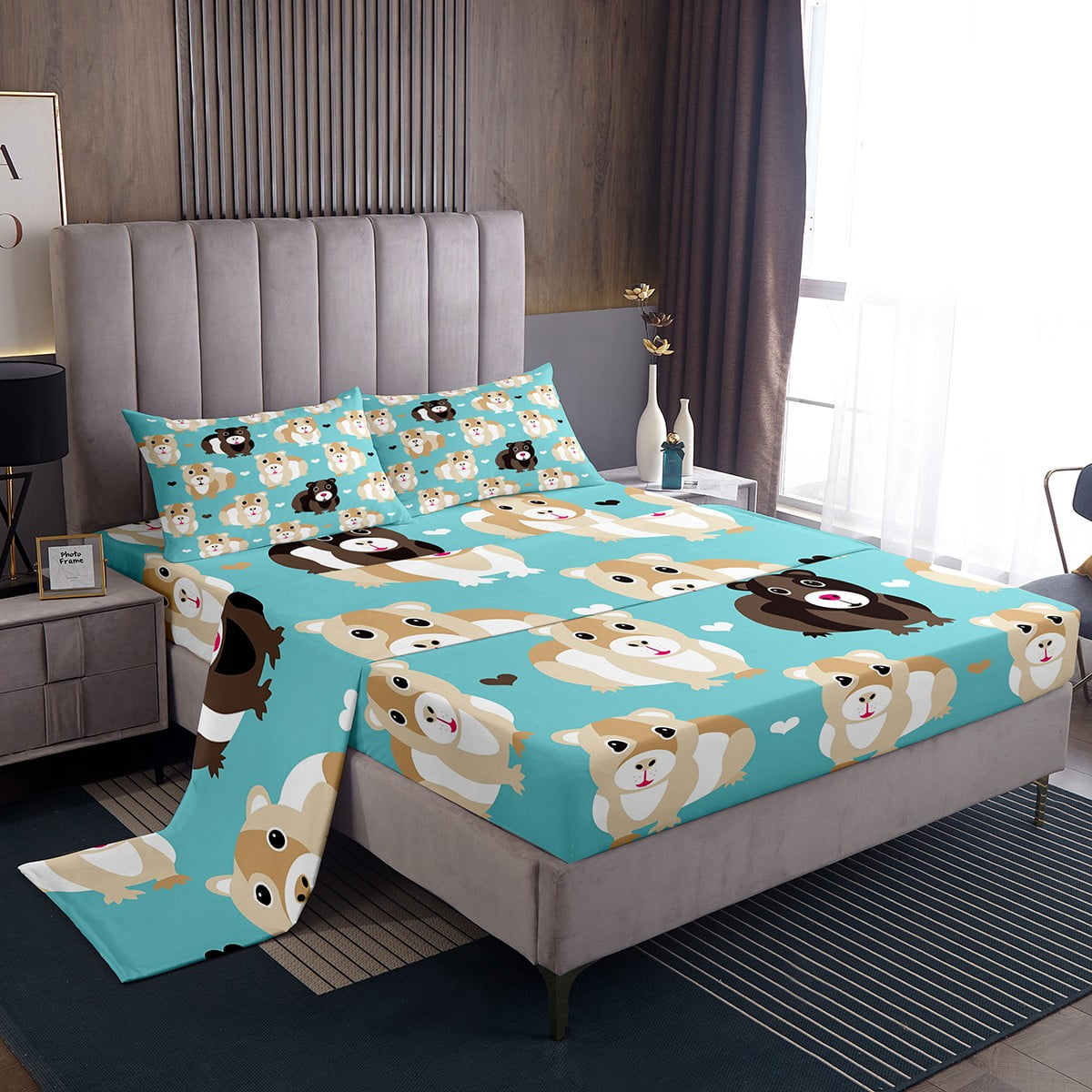 Cartoon Guinea Pig Full Sheet Set Cute Animal Sheets, Teal Brown Beige ...