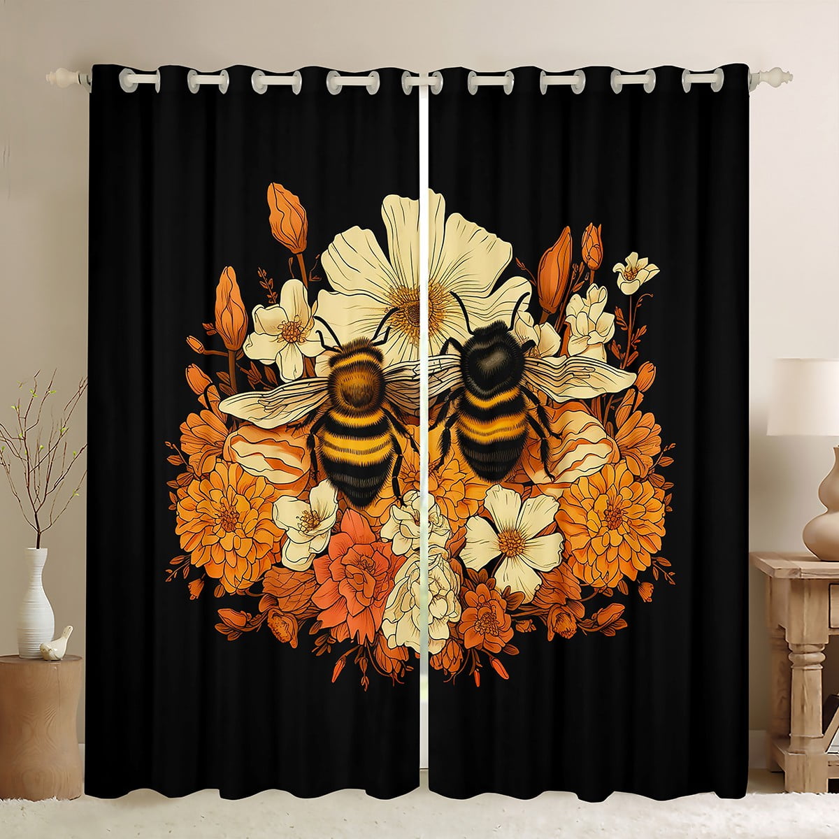 YST Cartoon Honeybee Curtains for Kids Child Youth,Cute Bee Blackout ...