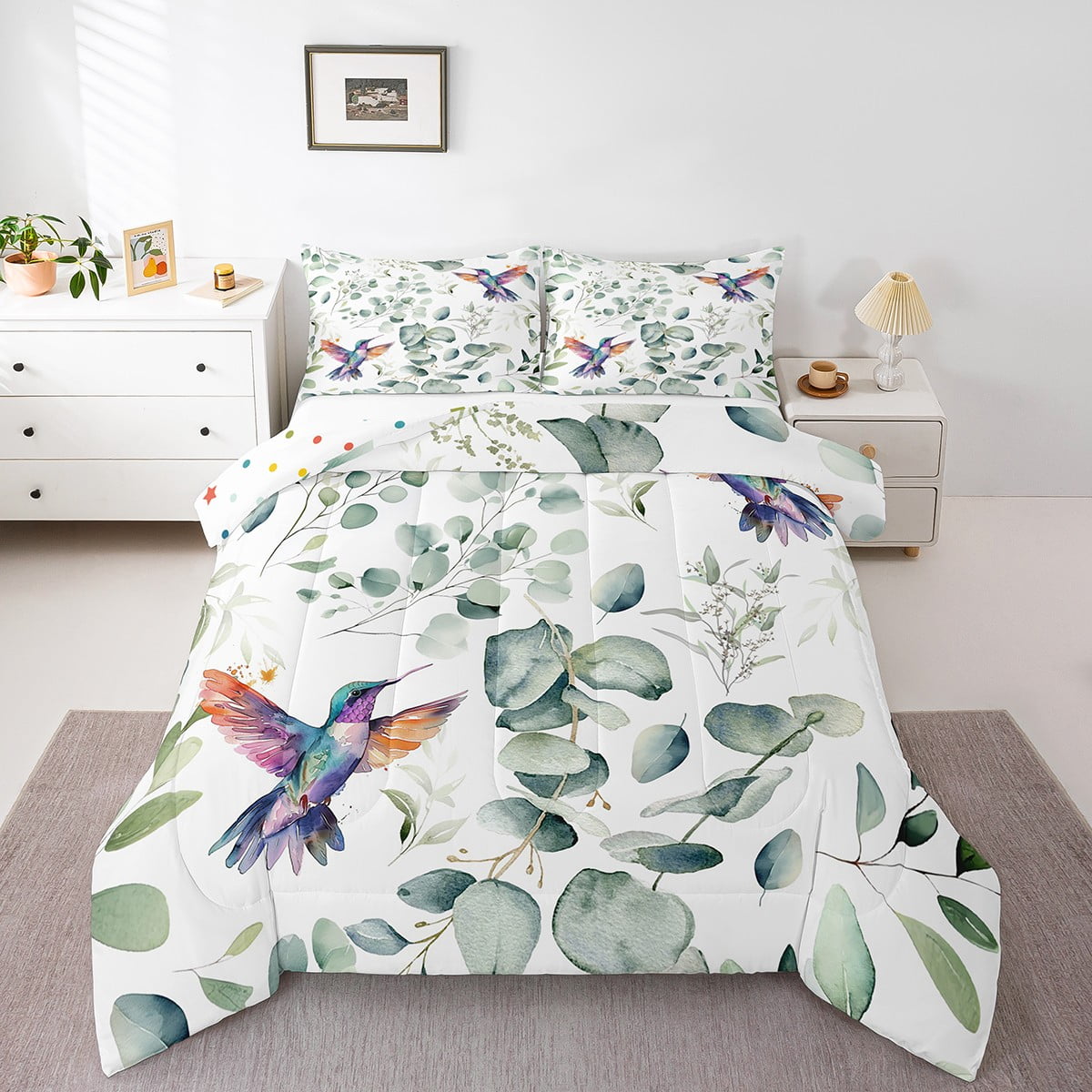 Cartoon Hummingbird Bedding Wildlife Bird Comforter Set, Plant Duvet ...