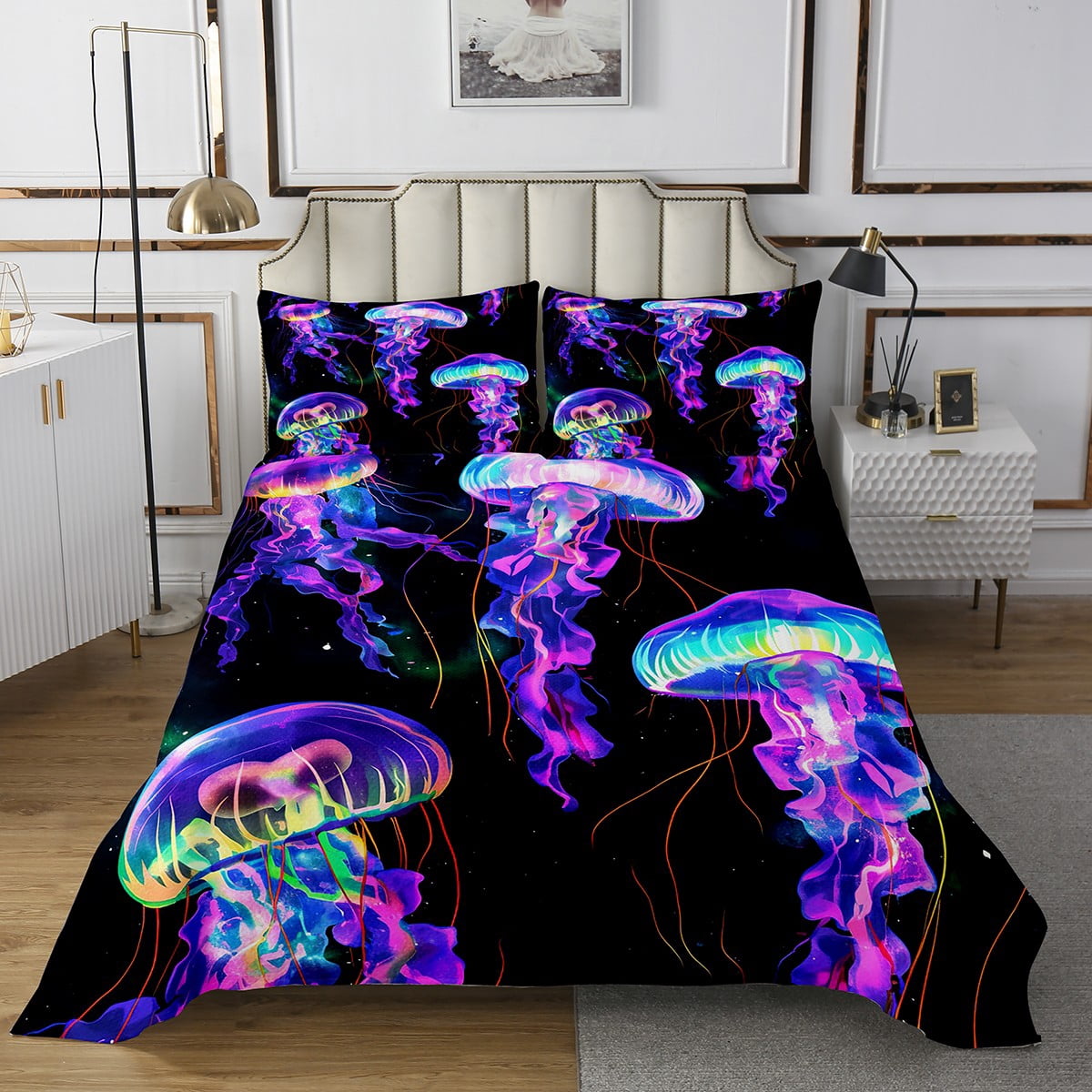 YST Cartoon Jellyfish King Bedspread Set Sea Animal Quilt Set, Purple ...