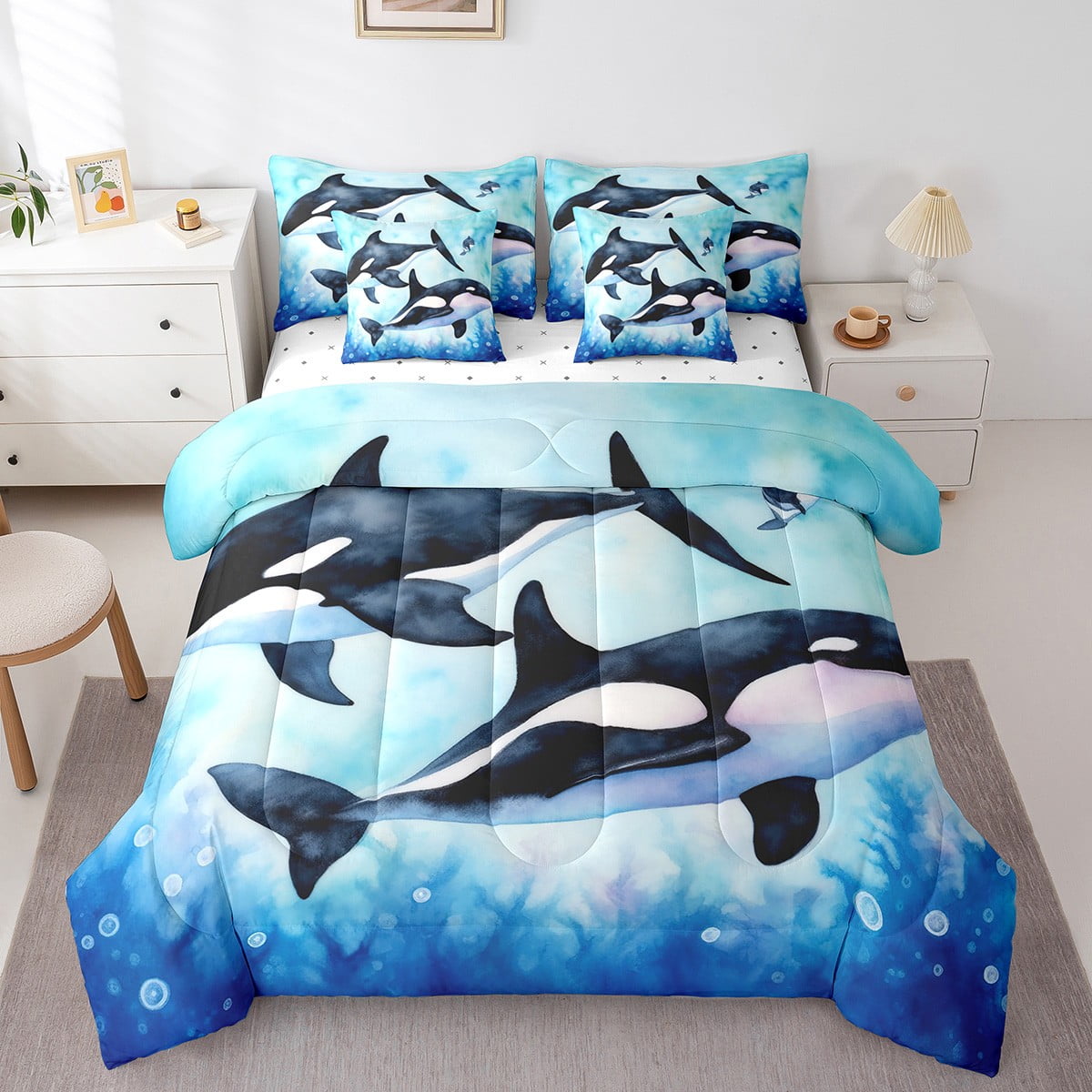 Cartoon Killer Whale Bedding King Size 7-Piece Sea Animal Wildlife ...