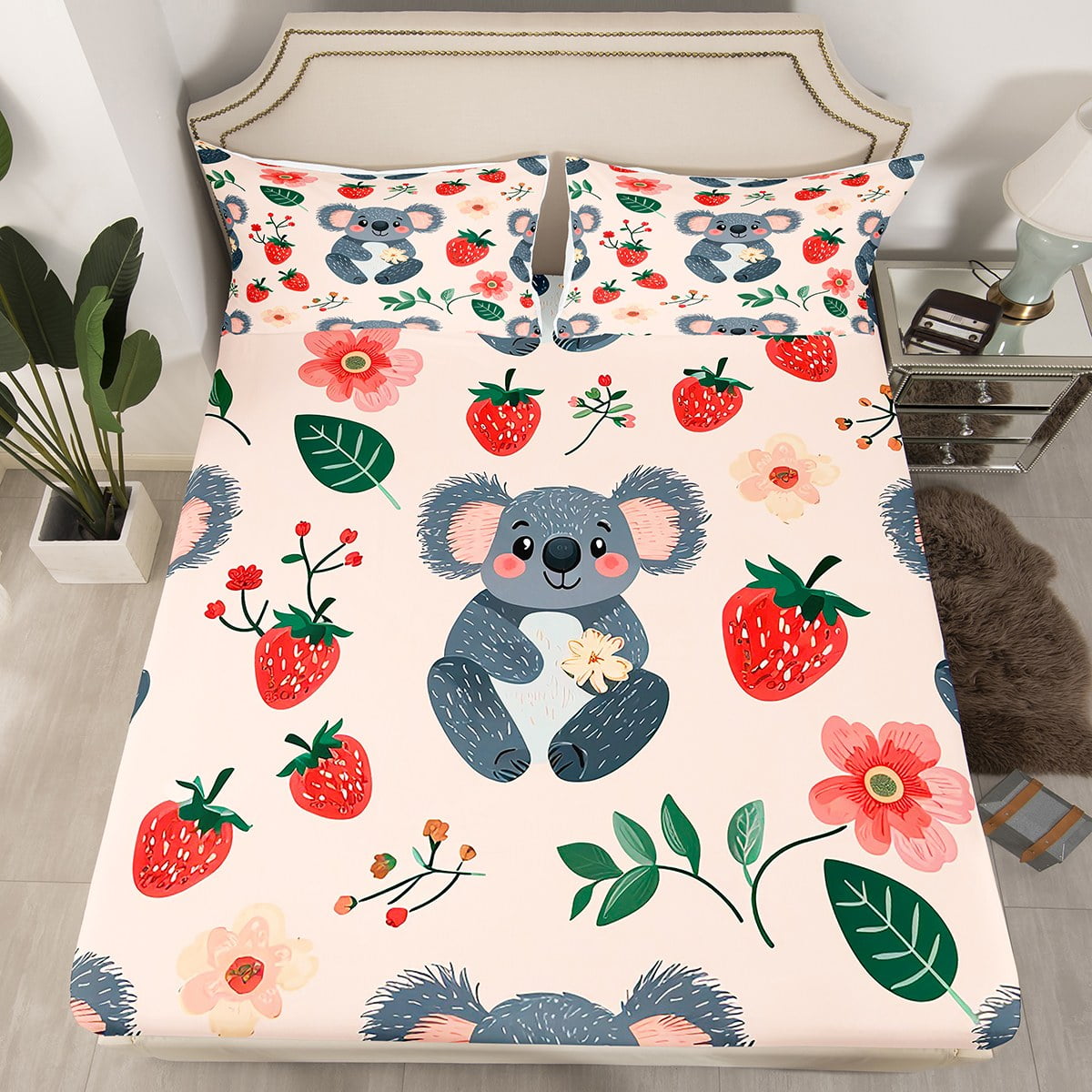 YST Cartoon Koala Fitted Sheet Queen Size Koala Bear Animal Print Bed ...