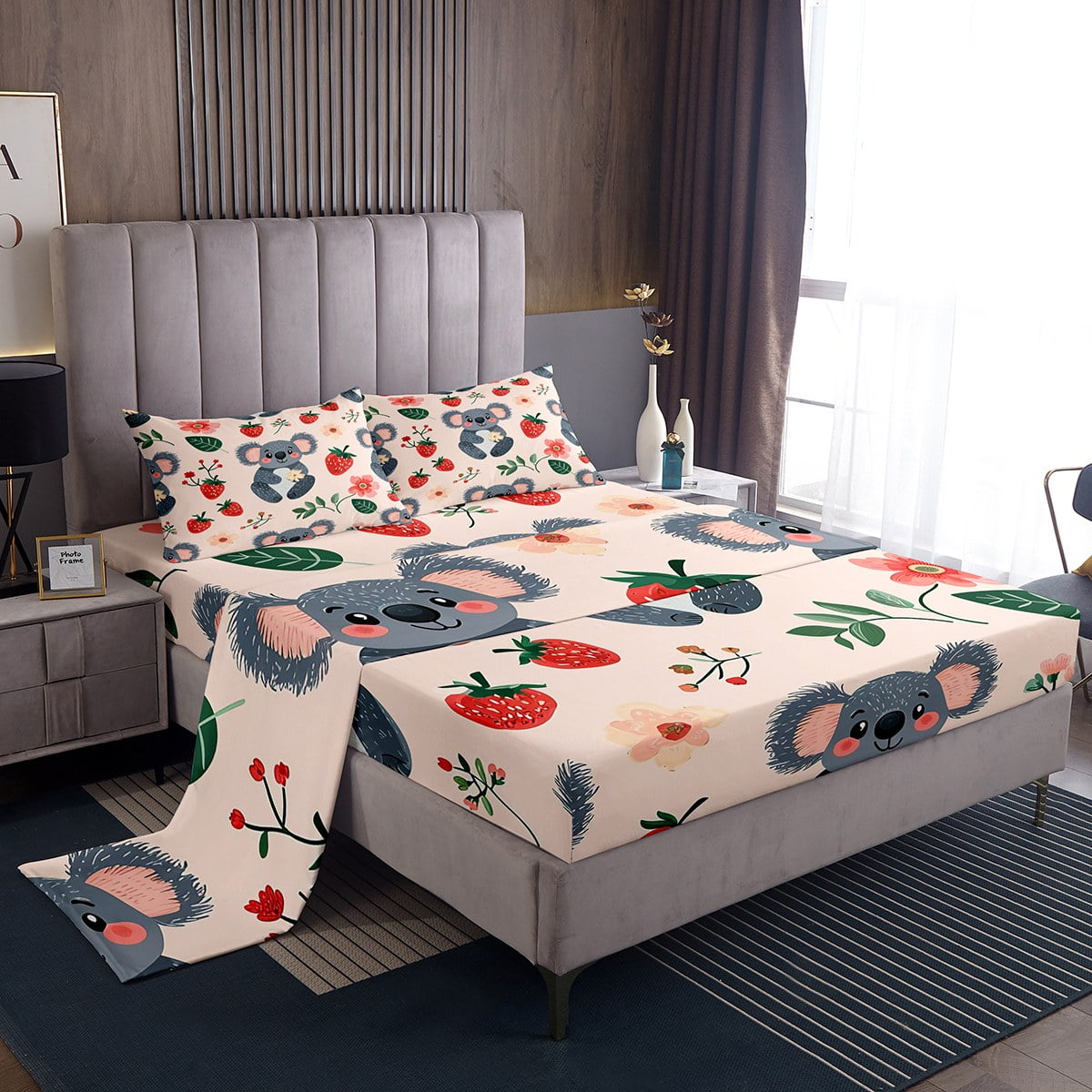 Cartoon Koala Sheet Set Queen Size Koala Bear Animal Print Bed Sheets ...
