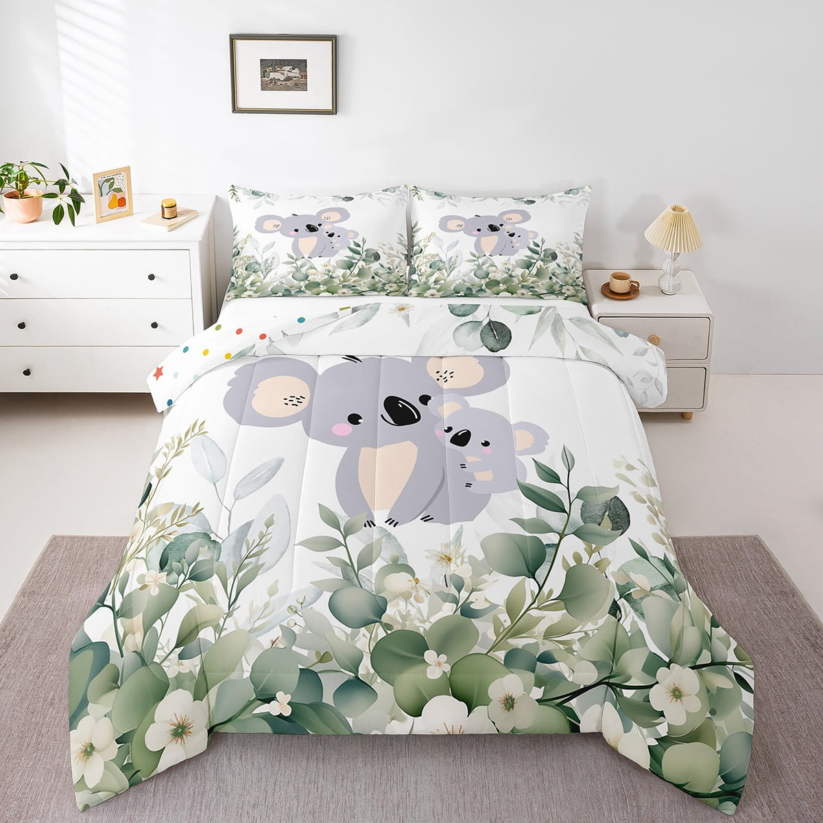 Cartoon Koala Twin Size Comforter Set Woodland Wildlife Bedding Set ...