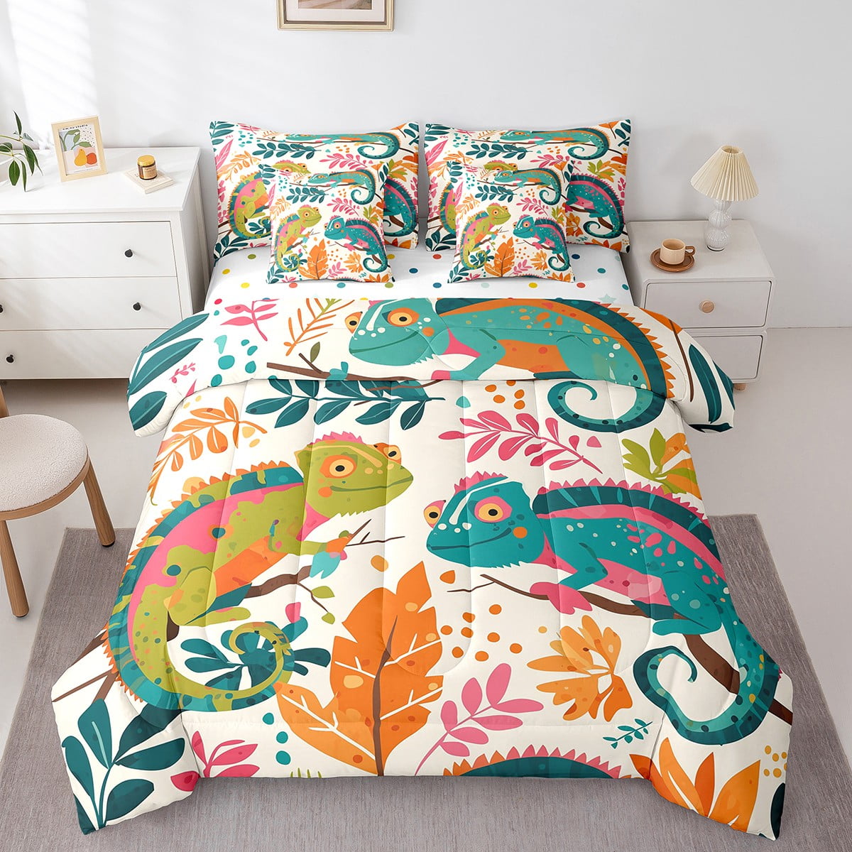 Erosebridal Cartoon Lizard 7 Pieces Bedding Set Funny Lizard Reptile ...