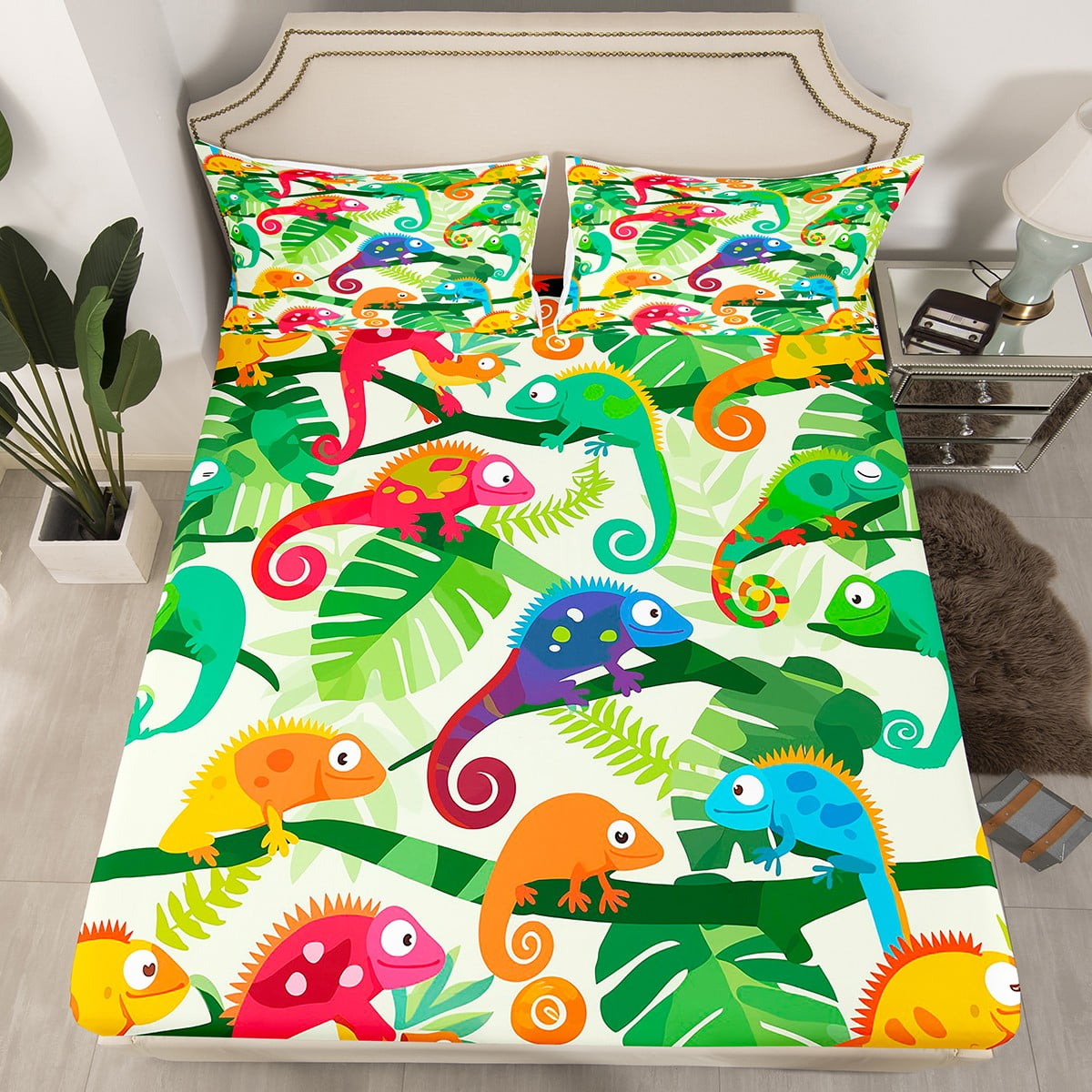 Cartoon Lizard Bed Sheets Funny Lizarn Fitted Sheet Full Size,Tropical ...
