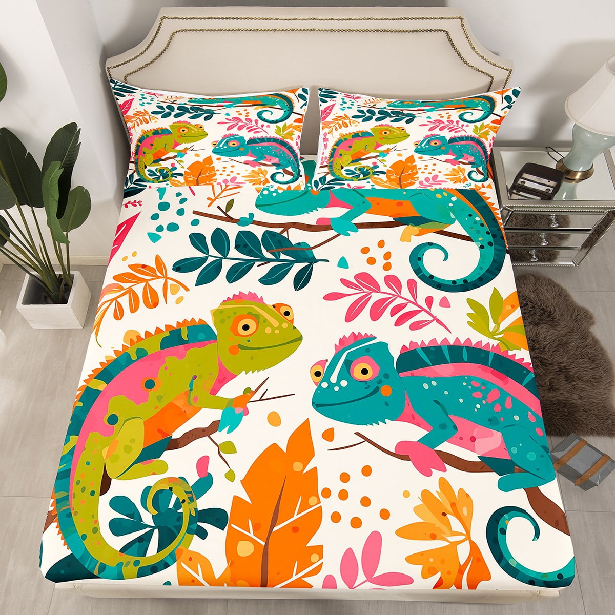 YST Cartoon Lizard Twin Fitted Sheet for Kids Child,Funny Lizard ...