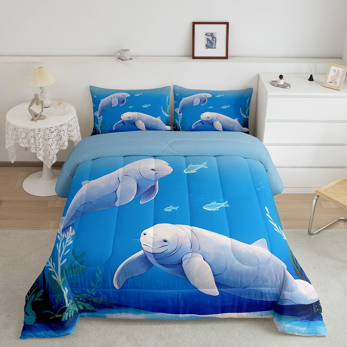 YST Cartoon Manatees Comforter Set Twin, Marine Animals Bedding For ...