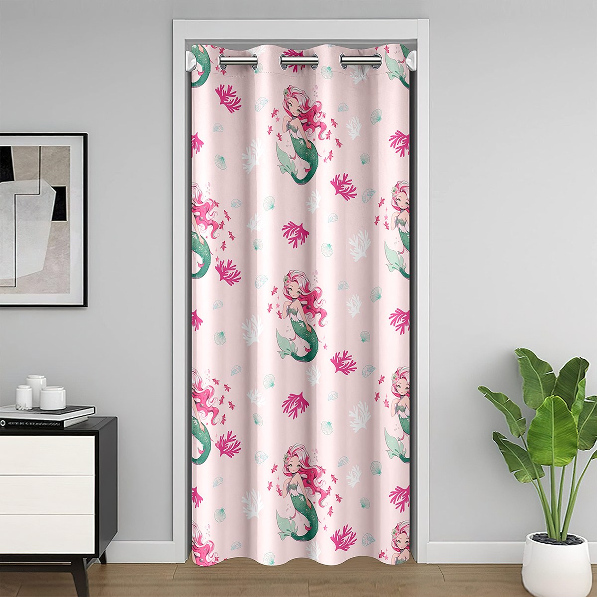 Cartoon Mermaid Door Curtain For Doorway Privacy ,Green Fish Scale ...