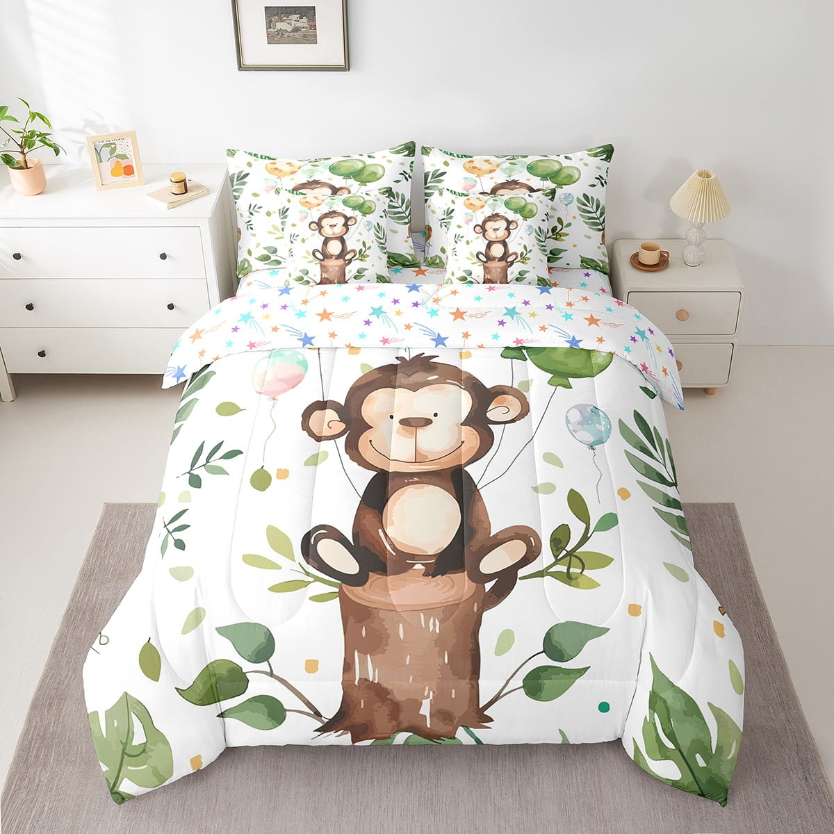 YST Cartoon Monkey Comforter Set 7 Piece Cute Zoo Animal Kids Twin Bed ...