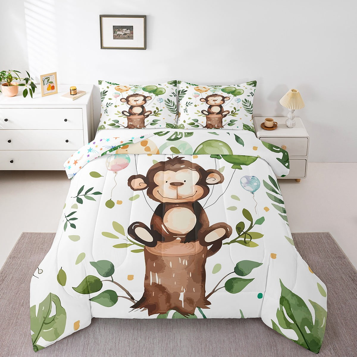 YST Cartoon Monkey Comforter Set Cute Zoo Animal Kids Twin Bedding Set ...