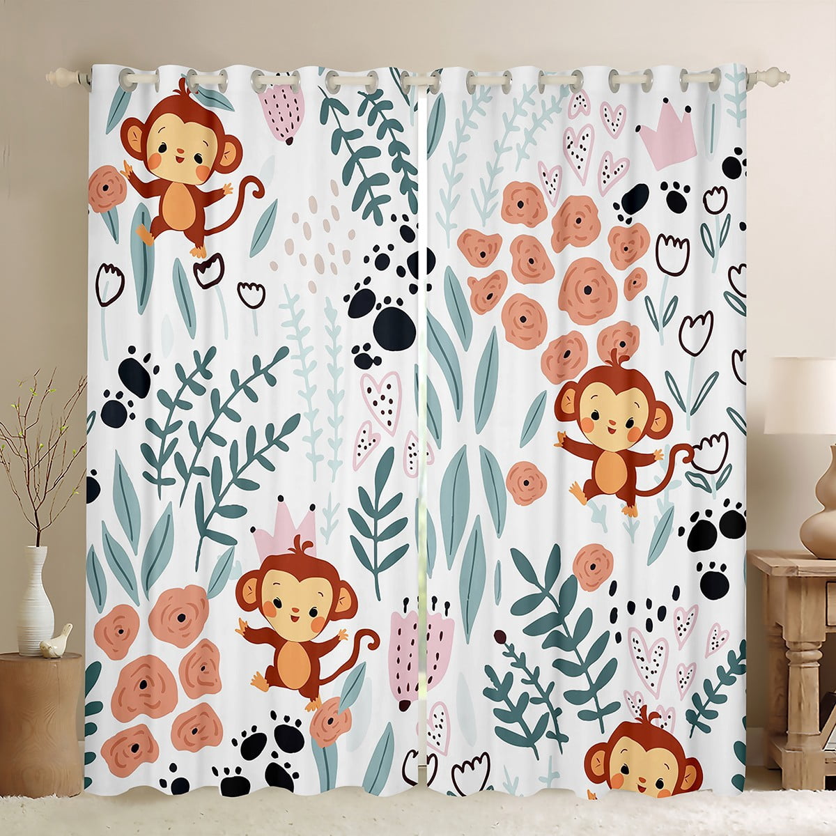 YST Cartoon Monkey Curtains for Bedroom,Jungle Animals Monkey Curtains ...