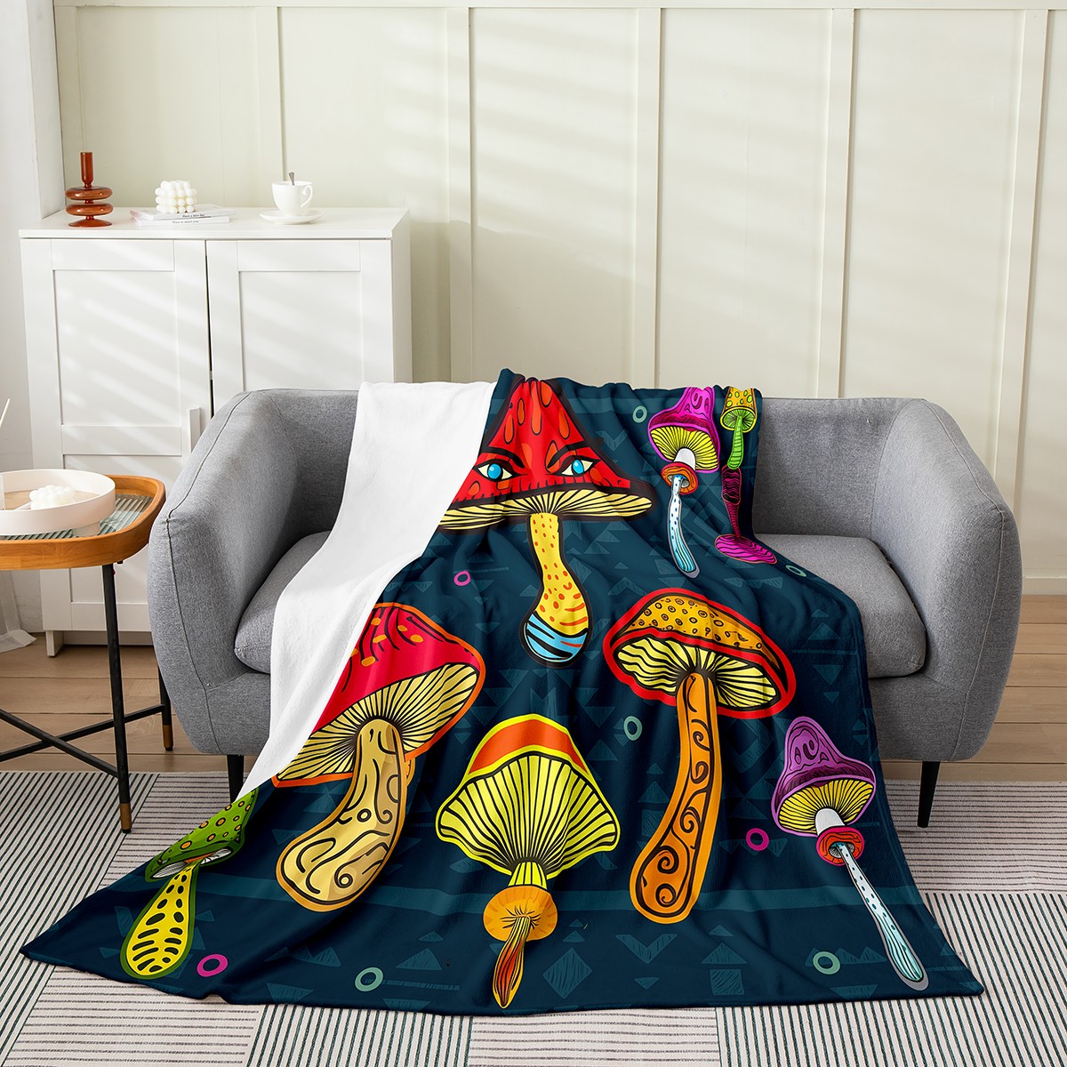YST Cartoon Mushroom Print Blanket for Kids Teens,Exotic Pattern Throw Blanket,Natural Wild ...