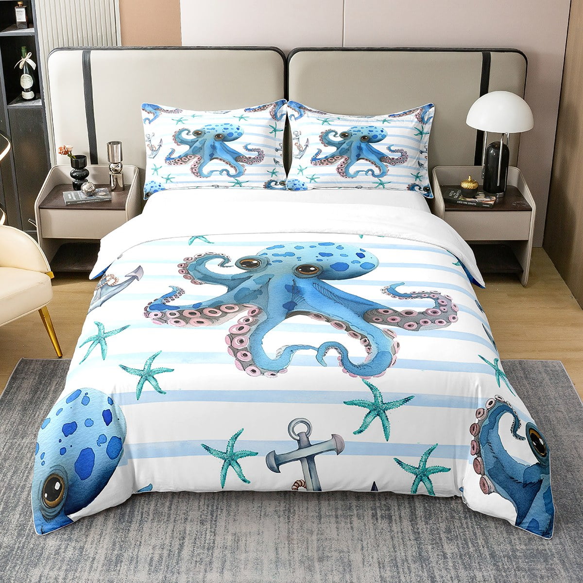 YST Cartoon Octopus 100% Cotton Duvet Cover for Kids Child,Coastal ...