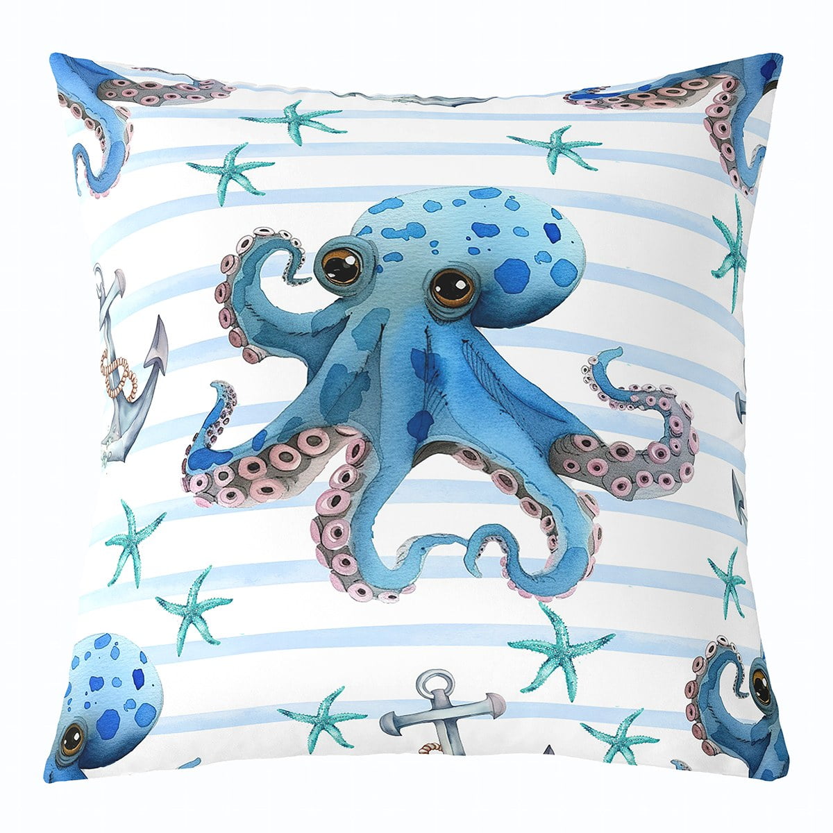 YST Cartoon Octopus Throw Pillow Cover for Kids Child,Coastal Sealife ...
