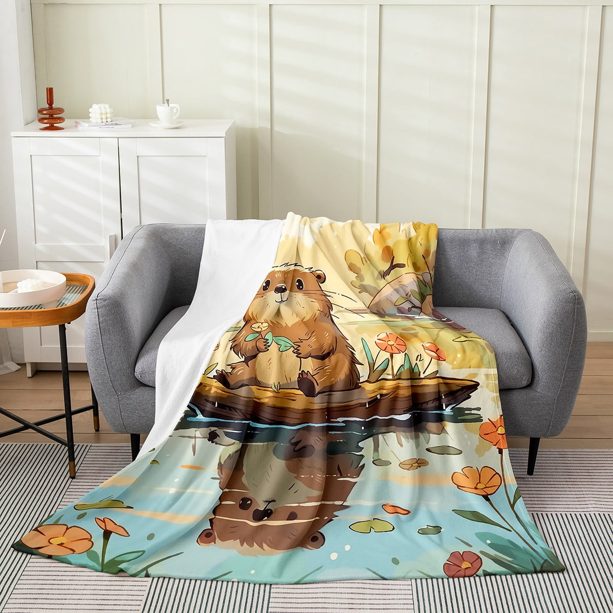YST Cartoon Otter Blanket for Kids,Rustic Capybara Throw Blanket Throw ...