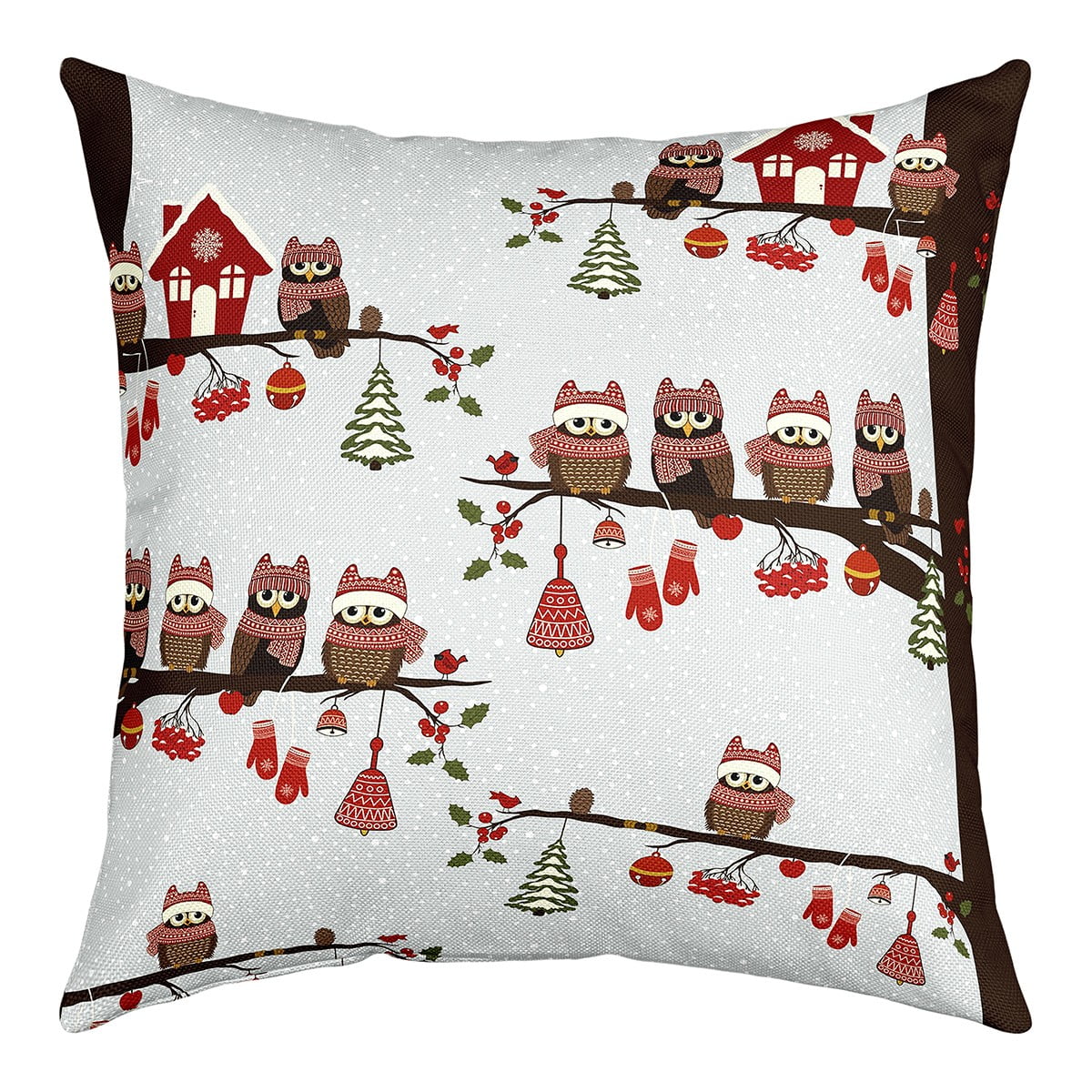Cartoon Owls Throw Pillow Cover 20x20 inch,Cute Owl Pillow Cover ,Merry Christmas Cushion Cover ...