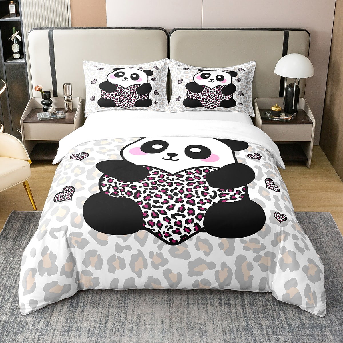 Cartoon Panda 100% Cotton Duvet Cover Twin,Cute Leopard Love Heart ...