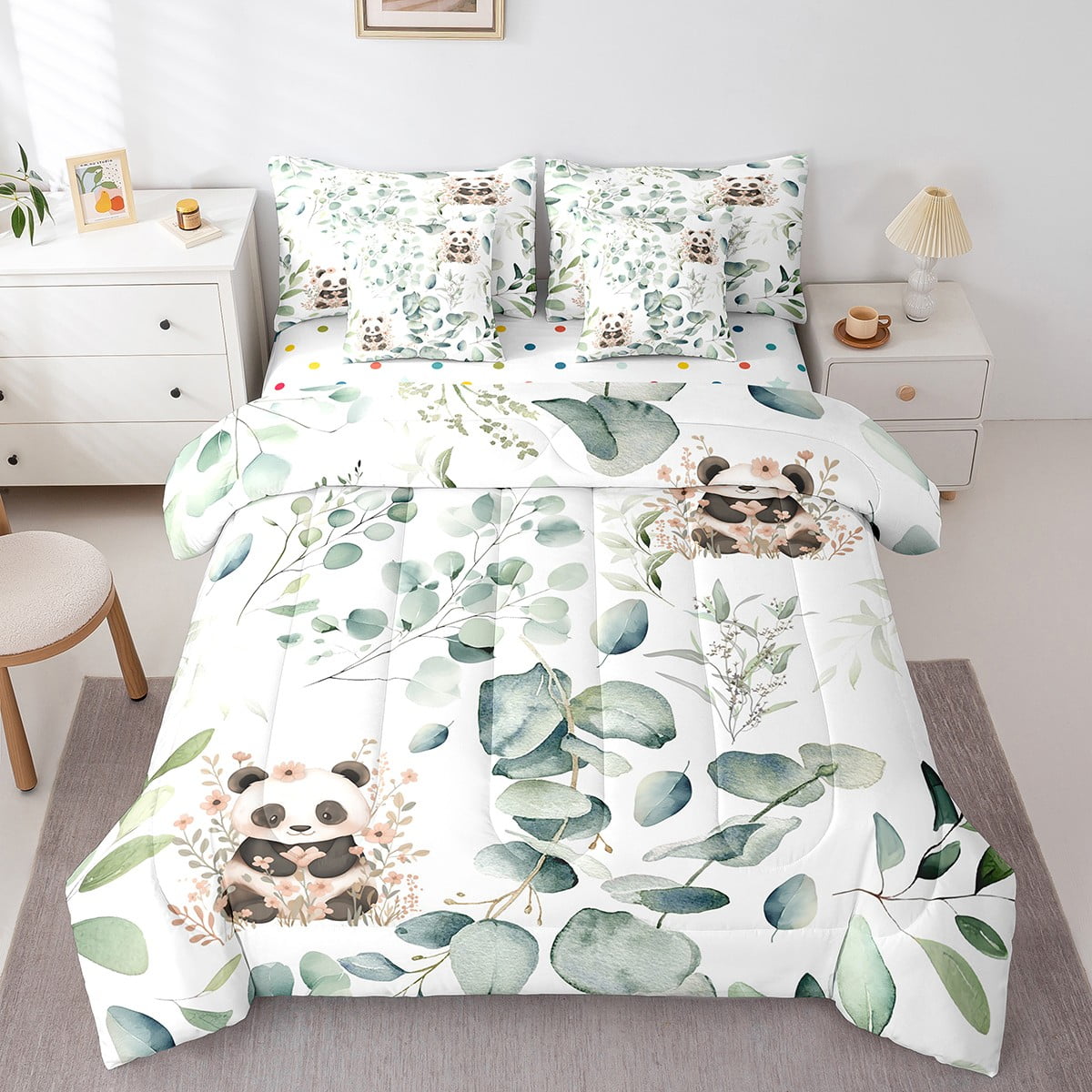 Cartoon Panda Bed in a Bag 7-Piece Woodland Wildlife Animal Bedding Set ...