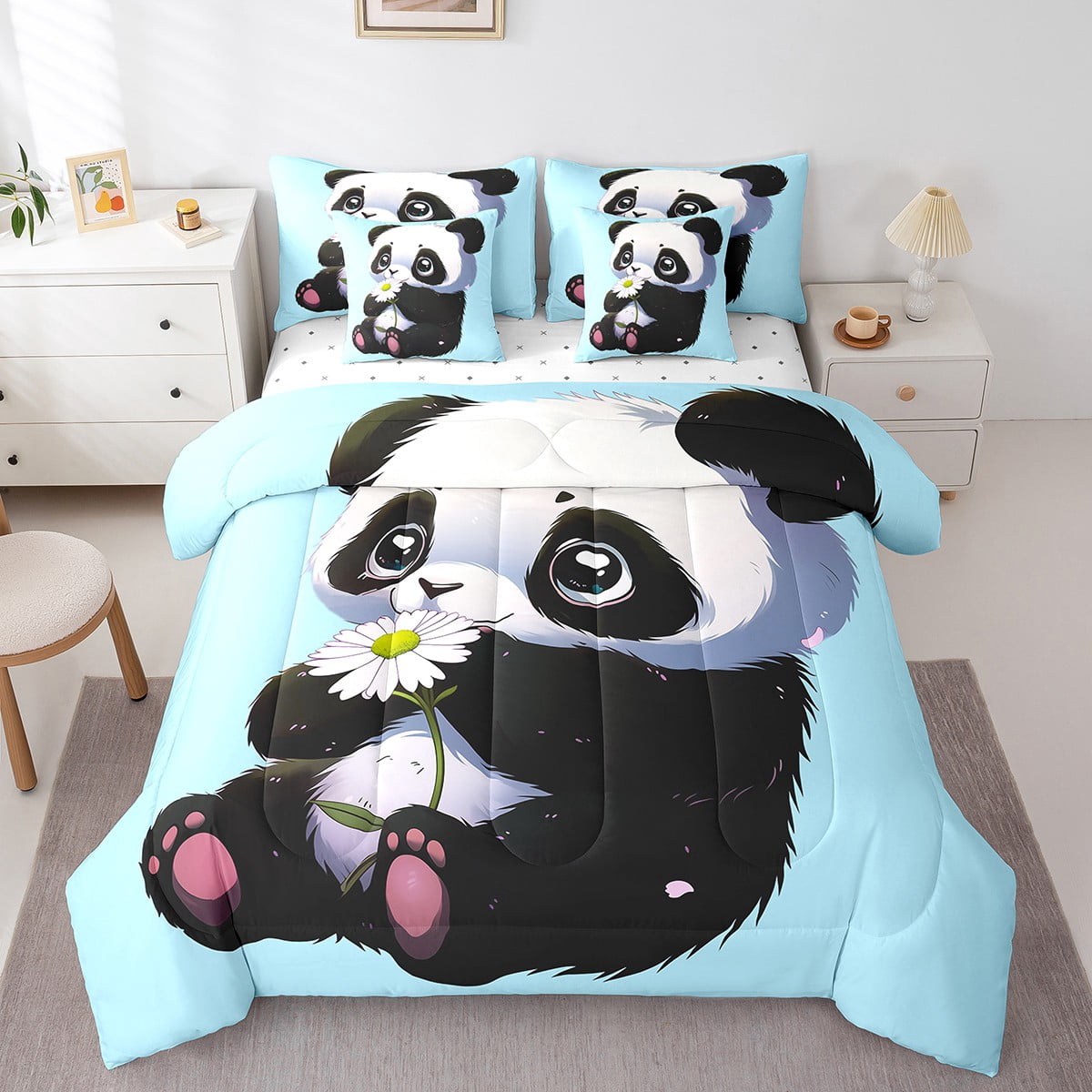 Erosebridal Cartoon Panda Comforter Set 7 Pcs Cute Giant Panda Duvet ...
