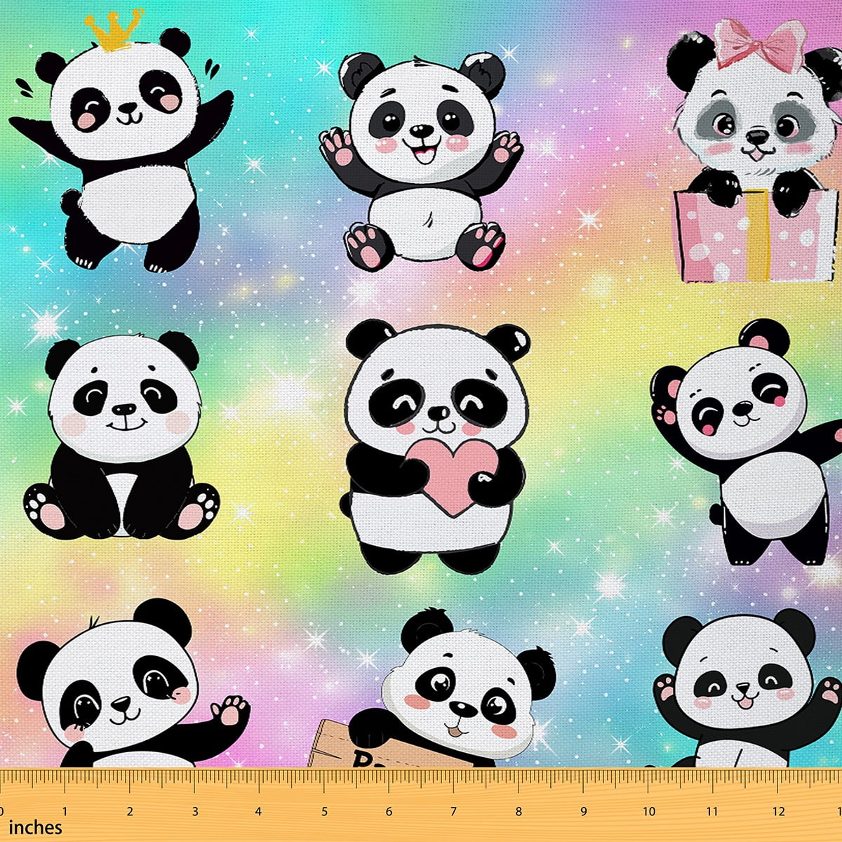 Erosebridal Cartoon Panda Fabric By The Yard, Rainbow Kawaii Wildlife ...