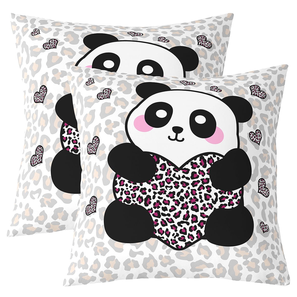 Cartoon Panda Throw Pillow Covers Set of 2 22x22 Inch,Cute Leopard Love ...