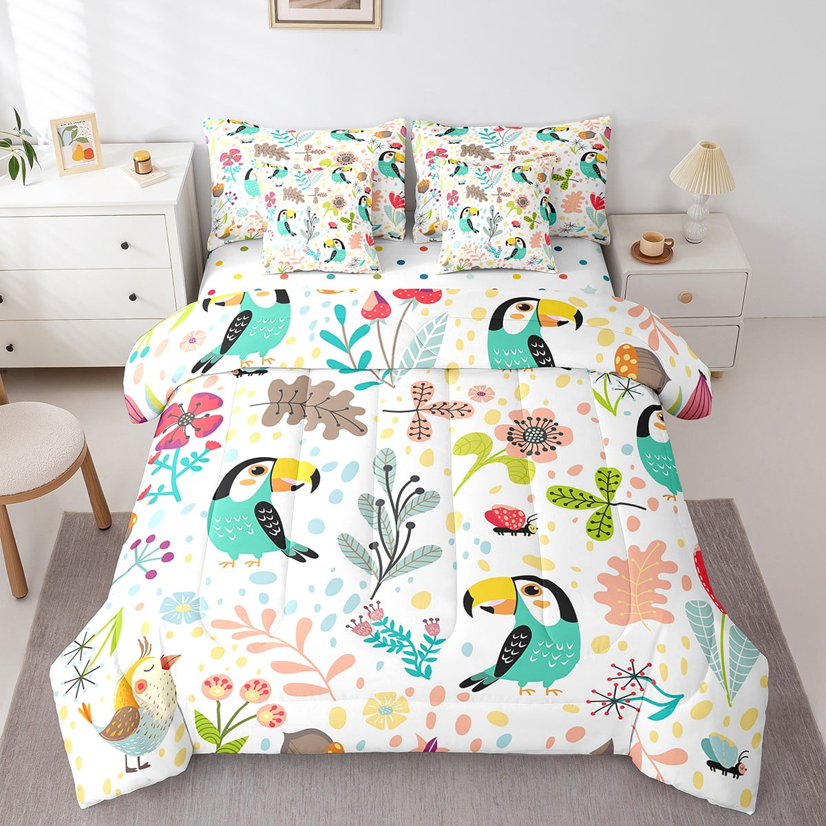 YST Cartoon Parrot Bed In A Bag With Sheets Cute Tropical Jungle Bird ...
