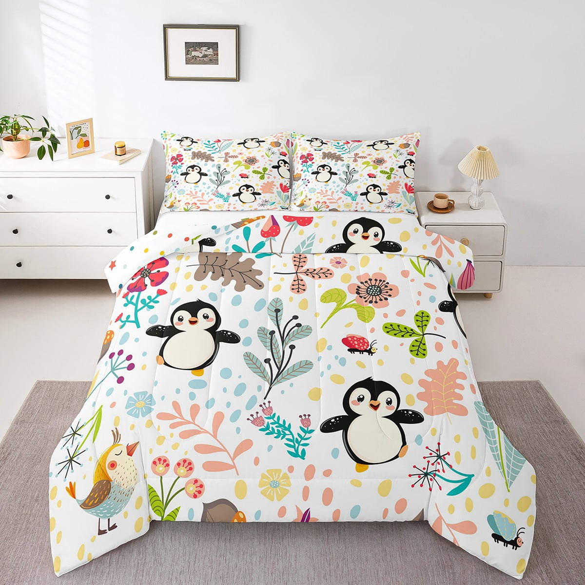 Erosebridal Cartoon Penguin Kids Comforter Set Twin Boys Girls Cute ...