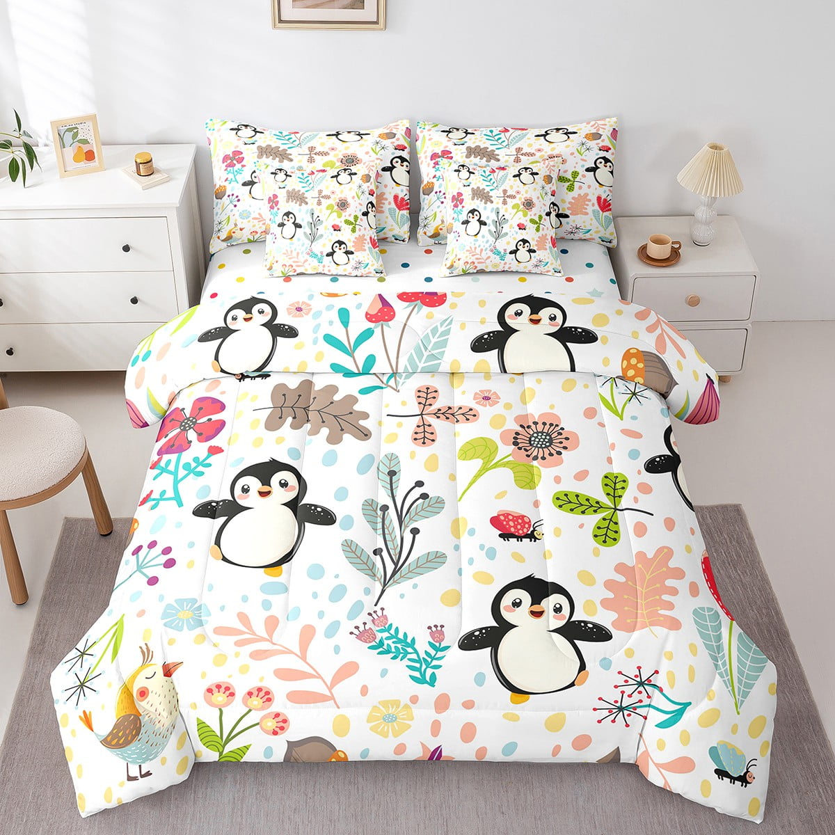 YST Cartoon Penguin Kids Comforter Set With Sheets Queen Boys Girls ...