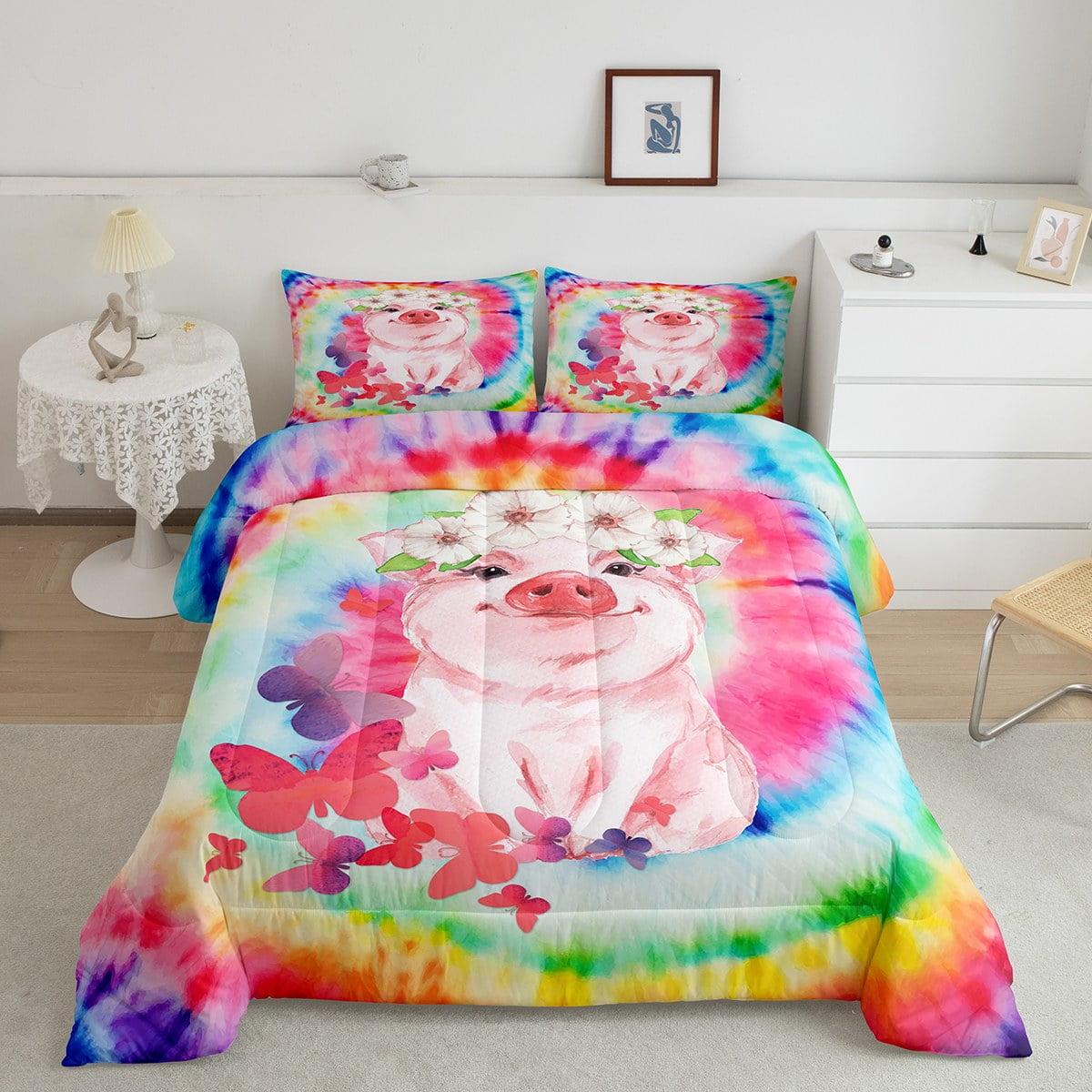 YST Cartoon Pig Bedding Set Queen Red Butterfly Comforter Set, Bohemian ...