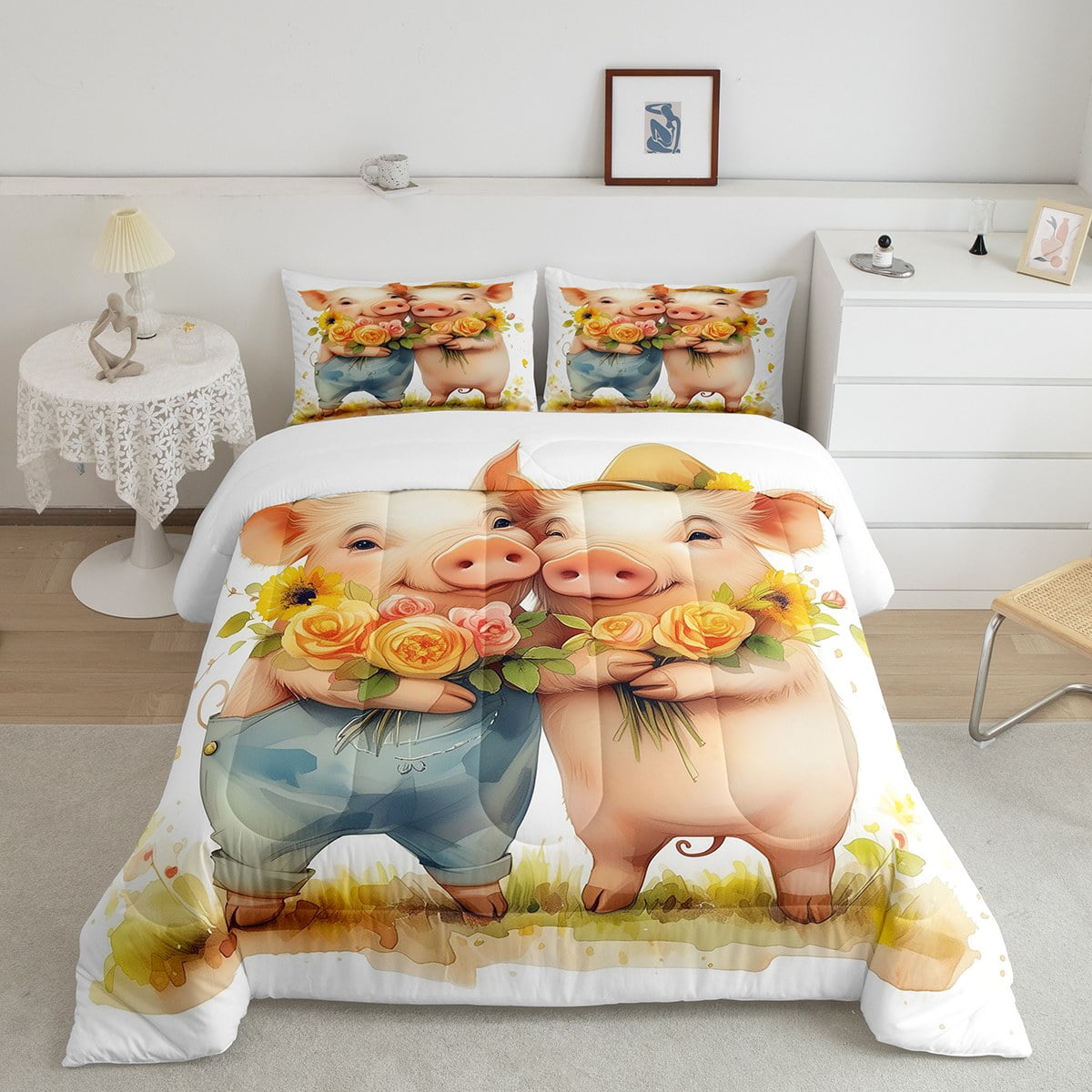 Erosebridal Cartoon Pig Bedding Sets Queen Baby Cute Piggy Comforter ...