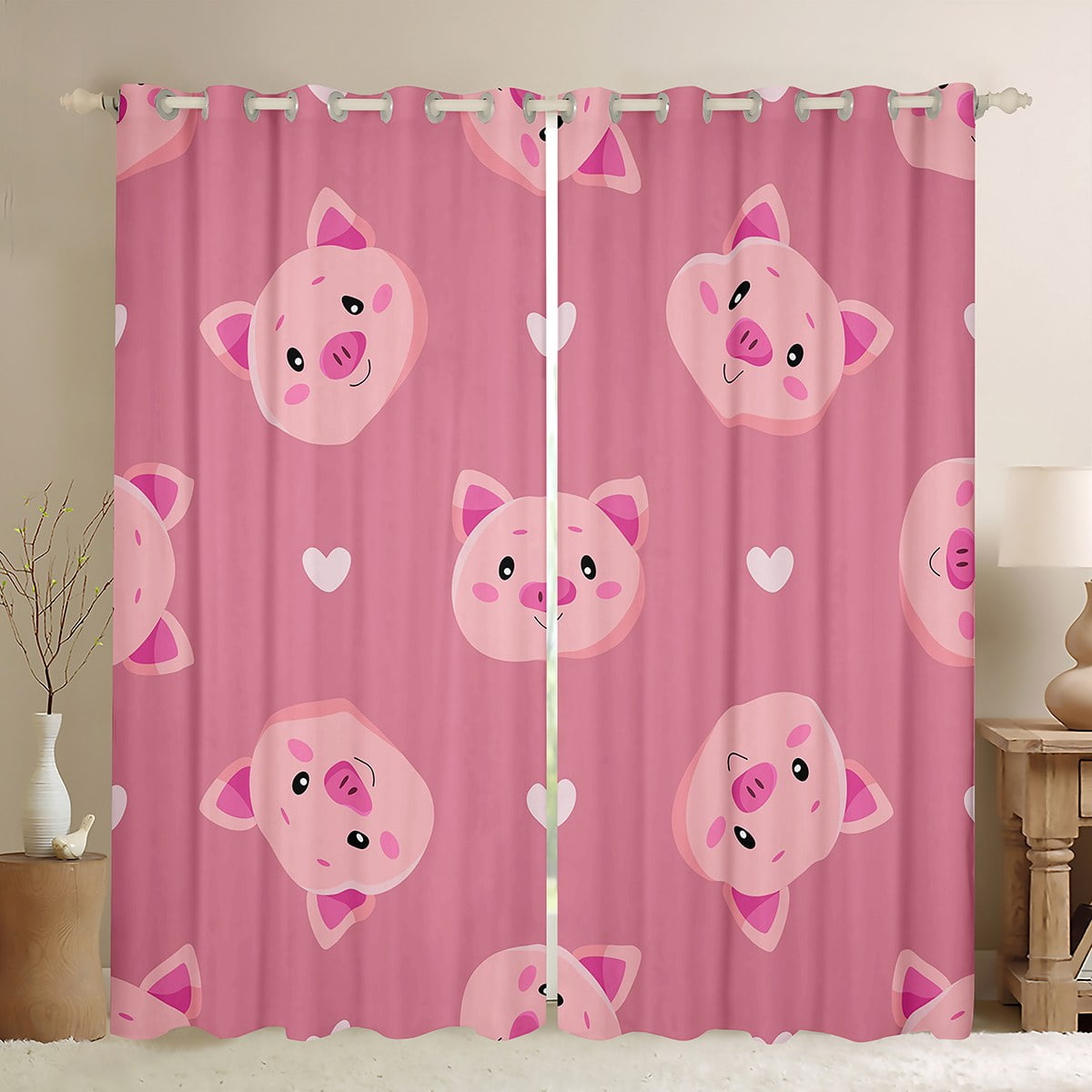 Erosebridal Cartoon Pig Blackout Curtains Cute Animal Curtains, Pink ...