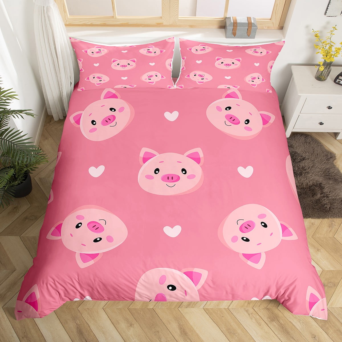 YST Cartoon Pig Comforter Cover Cute Animal Bed Set, Girls Pink Pastel ...