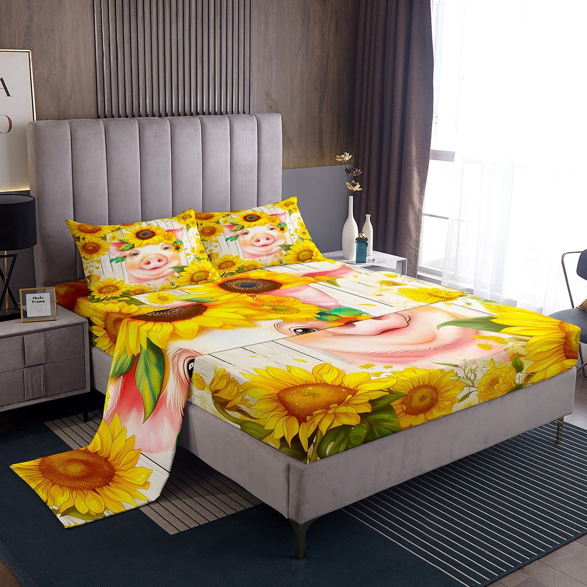 YST Cartoon Pig Twin Size Sheet Sets,Yellow Sunflower Bed Sheets Set ...