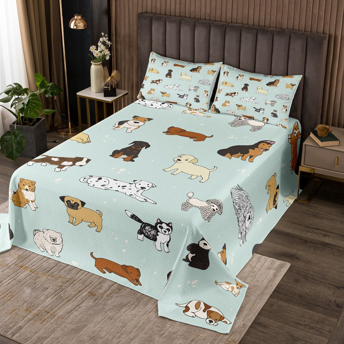 Erosebridal Cartoon Pug Corgi Bedspread Queen Size Kawaii Animals Quilt ...