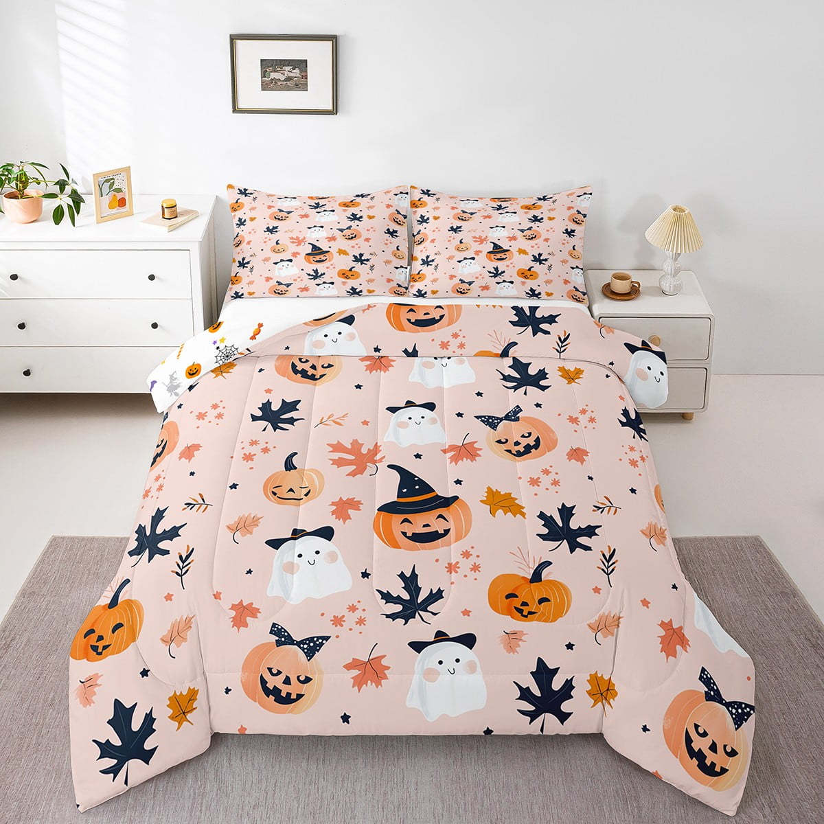 Erosebridal Cartoon Pumpkin Bedding Set Twin Cute Halloween Ghost Quilt ...