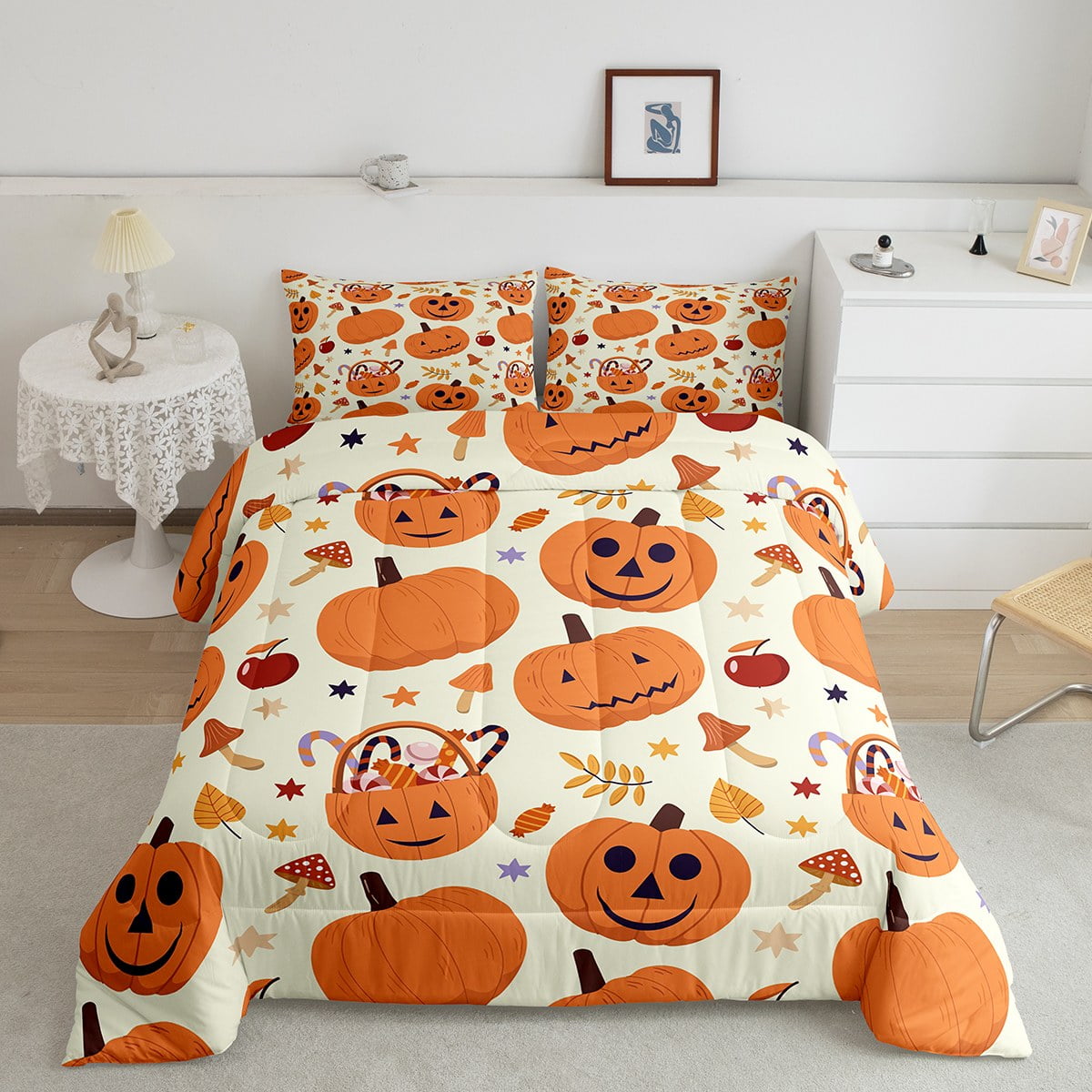 YST Cartoon Pumpkin Comforter Set Full Halloween Room Decor Bedding Set ...