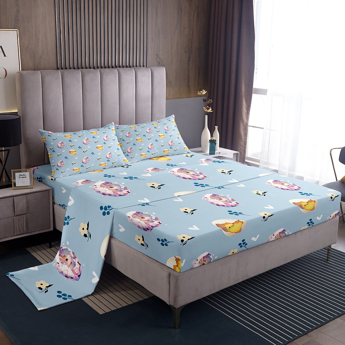 YST Cartoon Rabbit Bed Sheets Set for Kids Girls Happy Easter Themed ...