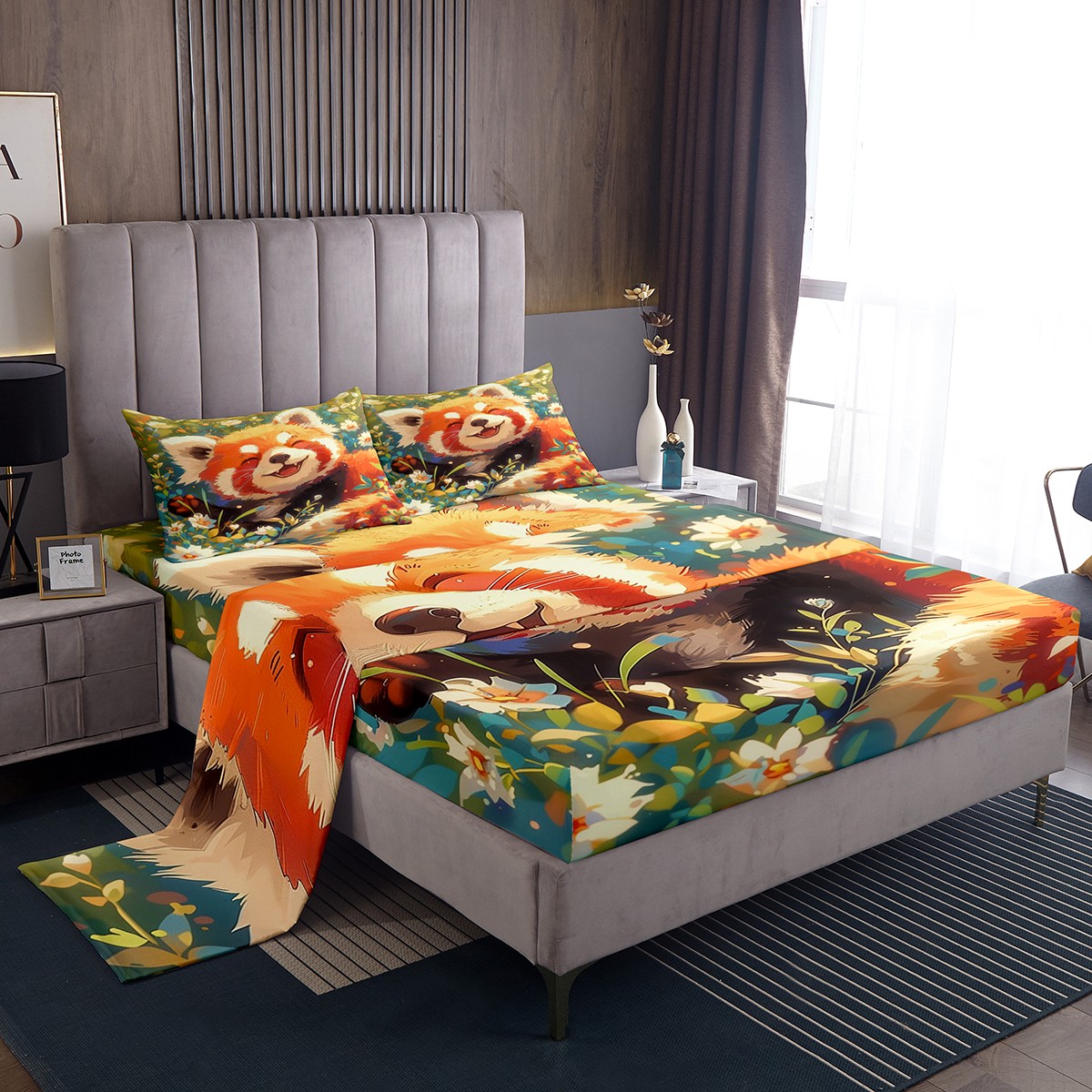 Cartoon Raccoon Bed Sheets Set Queen Florals Sheet Set Cute Animal ...