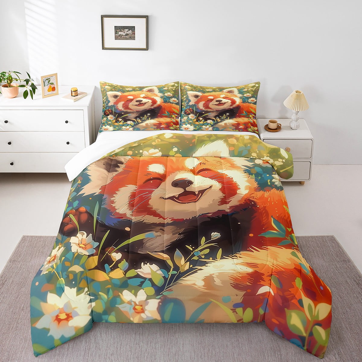 YST Cartoon Raccoon Comforter Set Twin Florals Bedding For Kids Cute ...