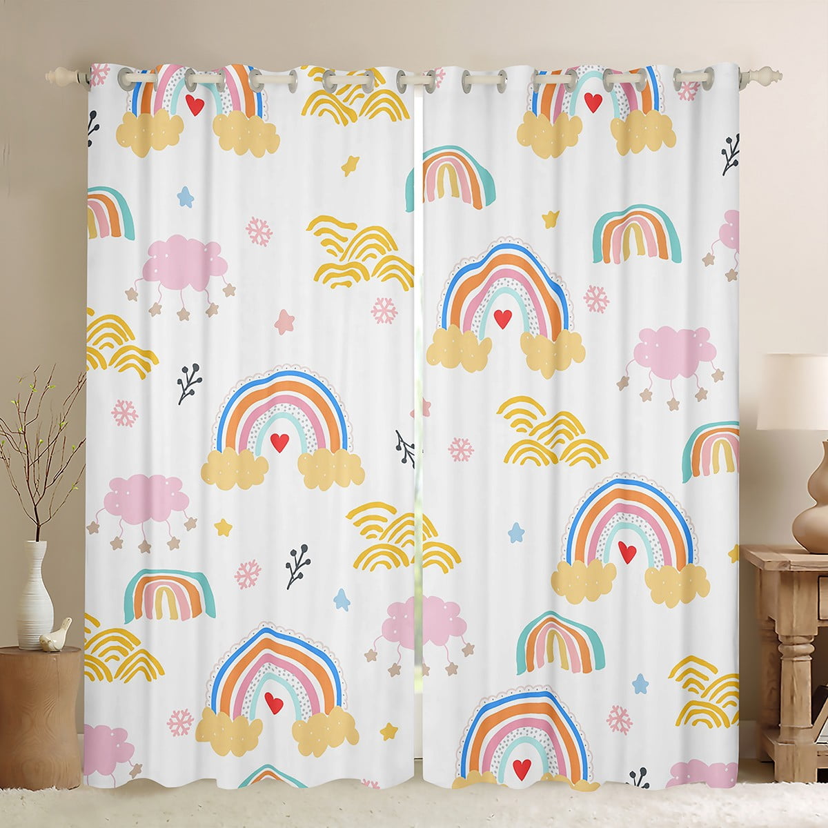 YST Cartoon Rainbow Curtains 42x84 inch,Girly Love Heart Curtains ...
