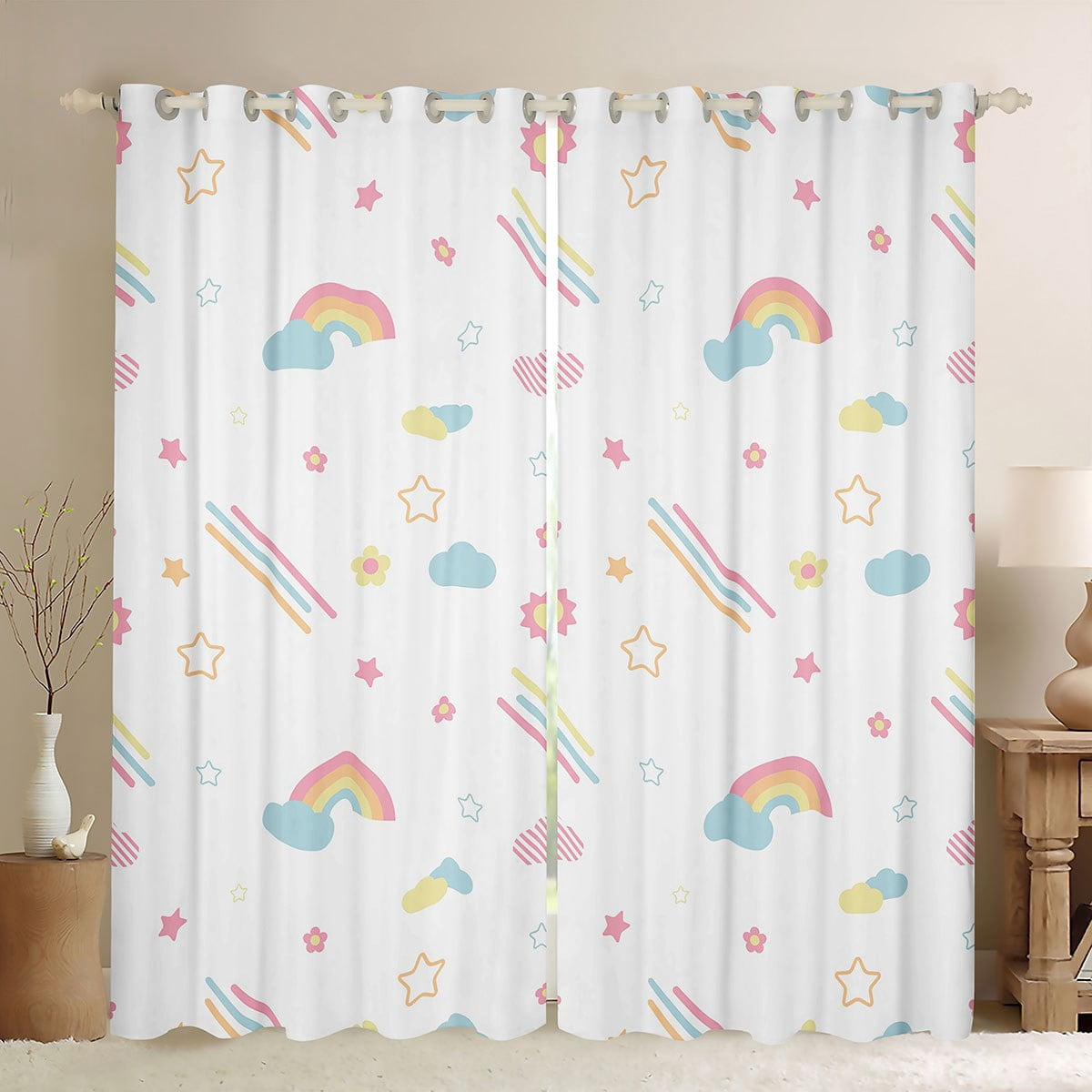 Cartoon Rainbow Curtains Galaxy Stars Clouds Iridescent Stripes 30%-50% ...