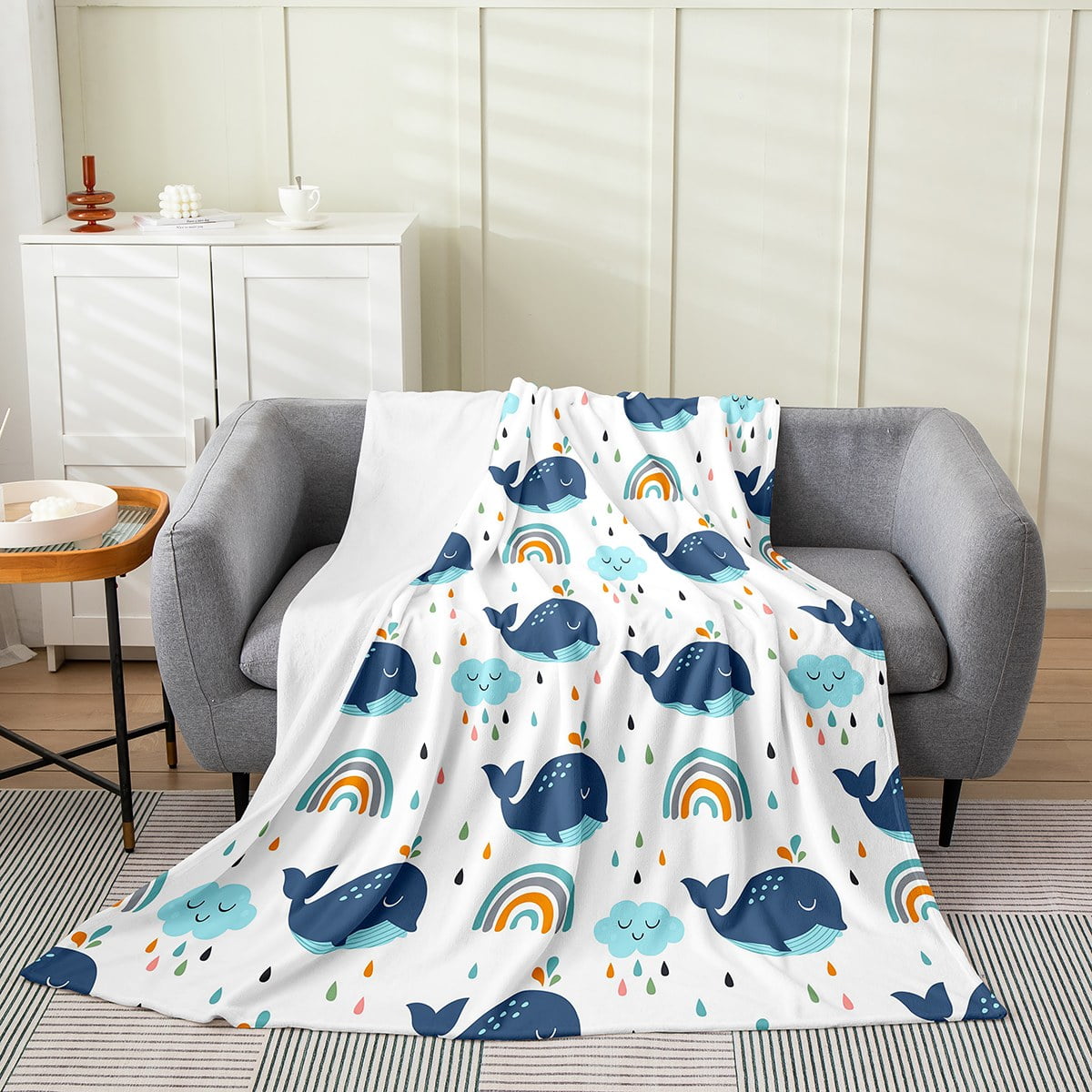 Cartoon Rainbow Fleece Blanket 30x40 inch,Kawaii Blue Dolphin Throw ...